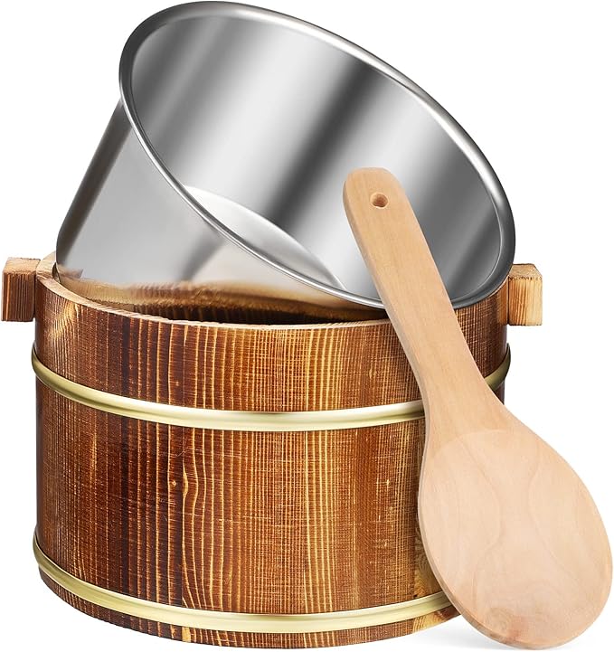 Amazon.com: Zerodeko Rustic Wooden & Stainless Steel Round Rice Bucket ...