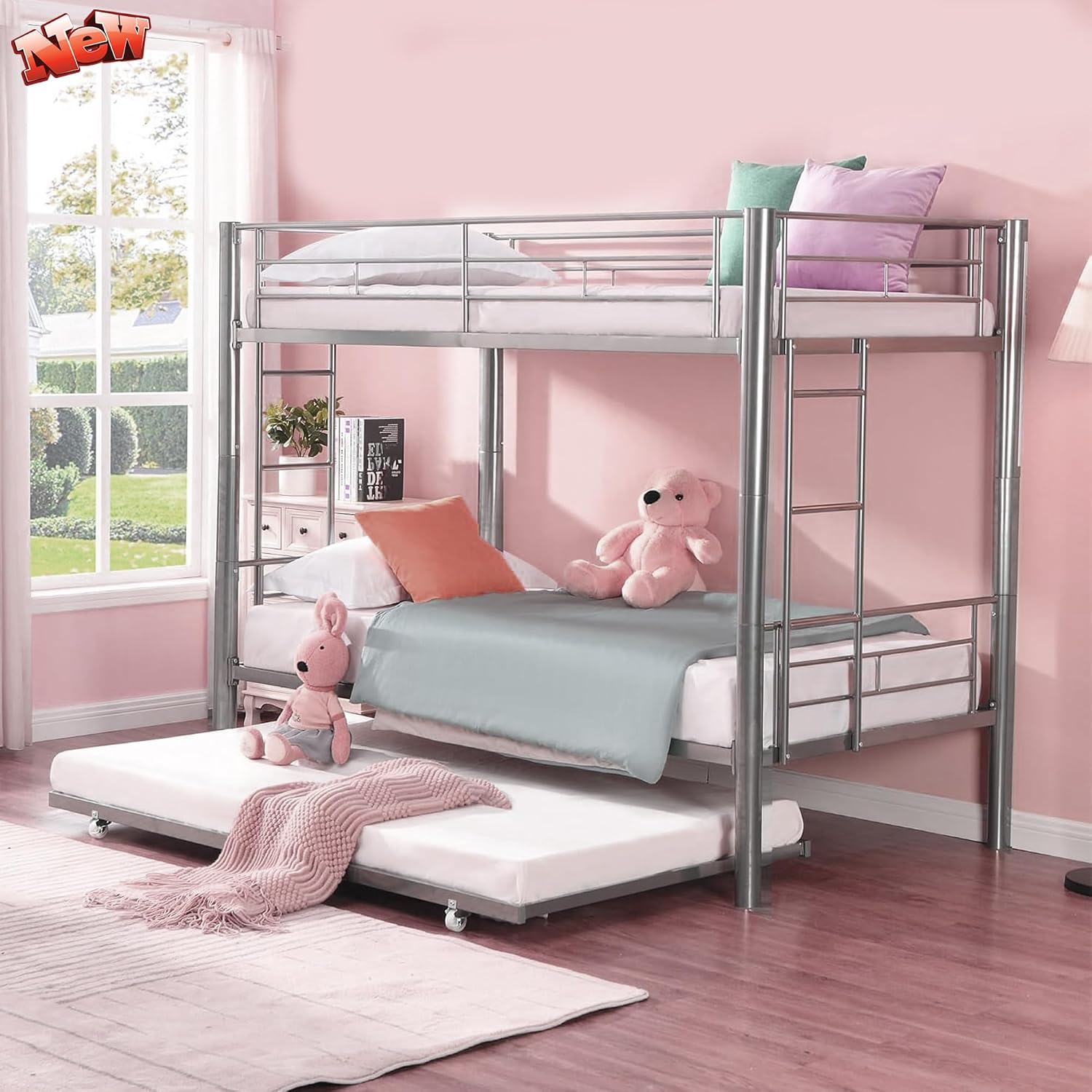 Amazon.com: Heavy Duty Metal Bunk Bed Twin Over Twin for Kids Adults ...