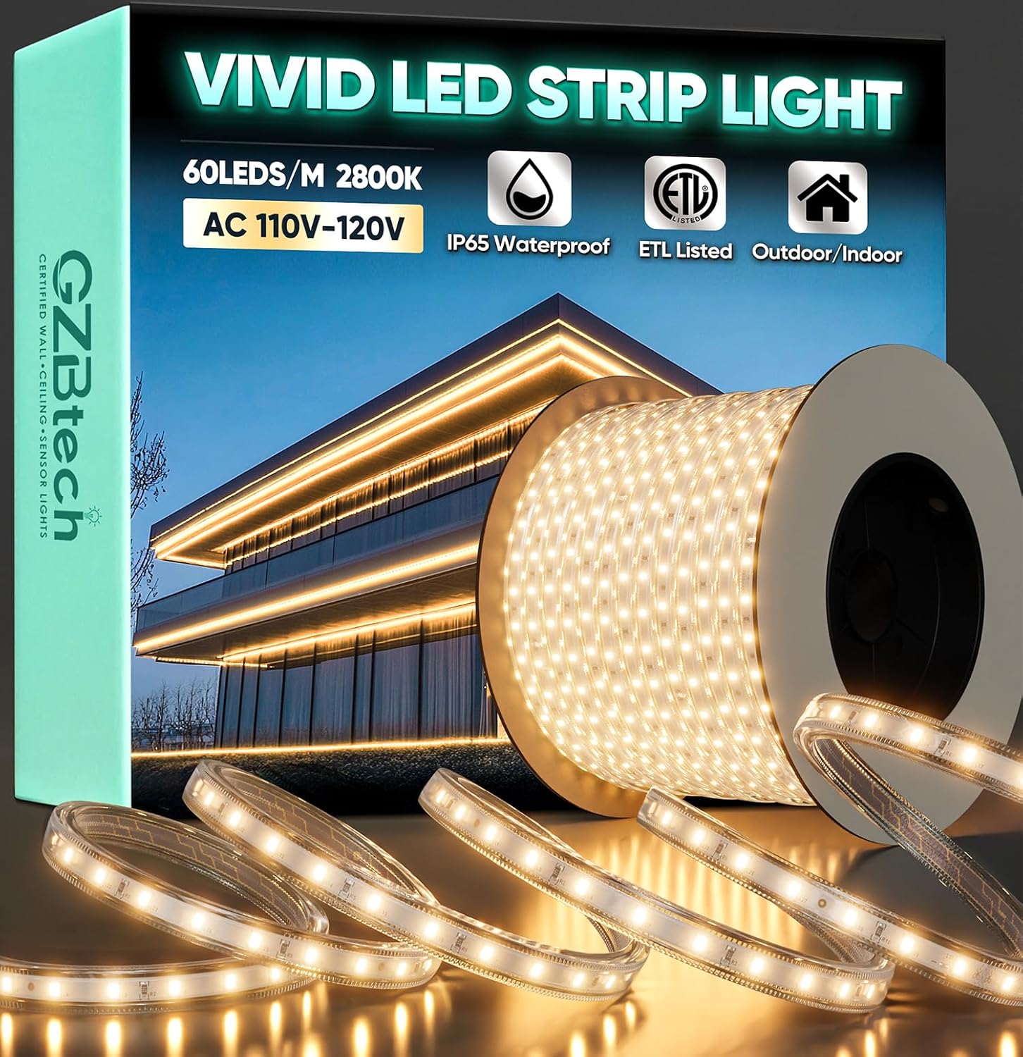 Amazon.com: GZBtech AC 110-120V LED Strip Lighting 132FT/40M, 2800K ...