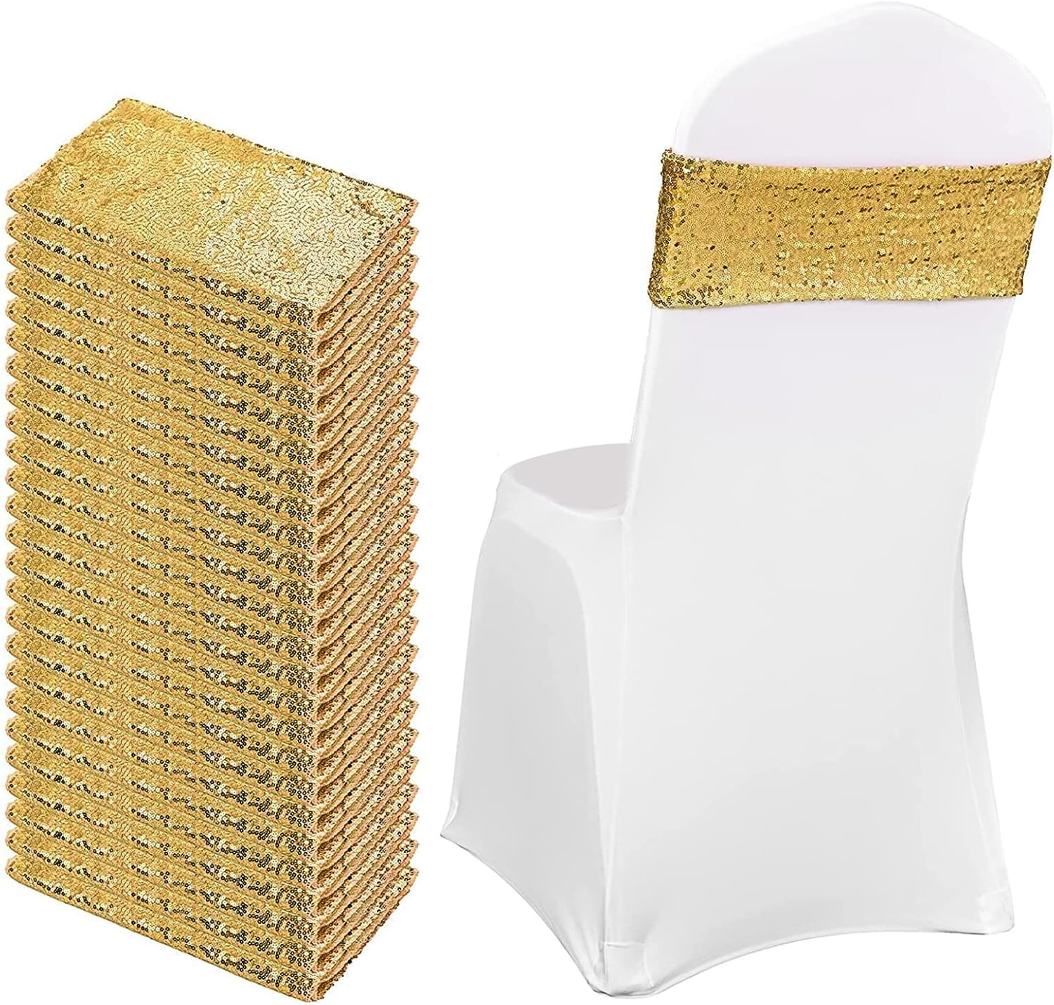 Amazon.com: Yulejo 80 Pieces Sequin Chair Sashes Spandex Glitter Band ...