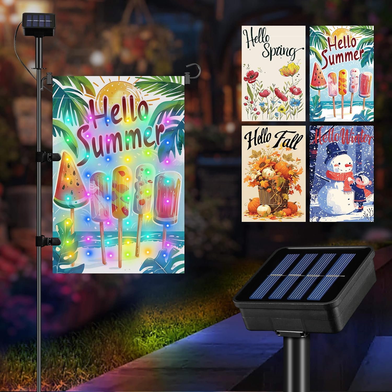 Amazon.com : LUJOIN DIY Solar Garden Flag Stand with 4 Seasonal Flags ...