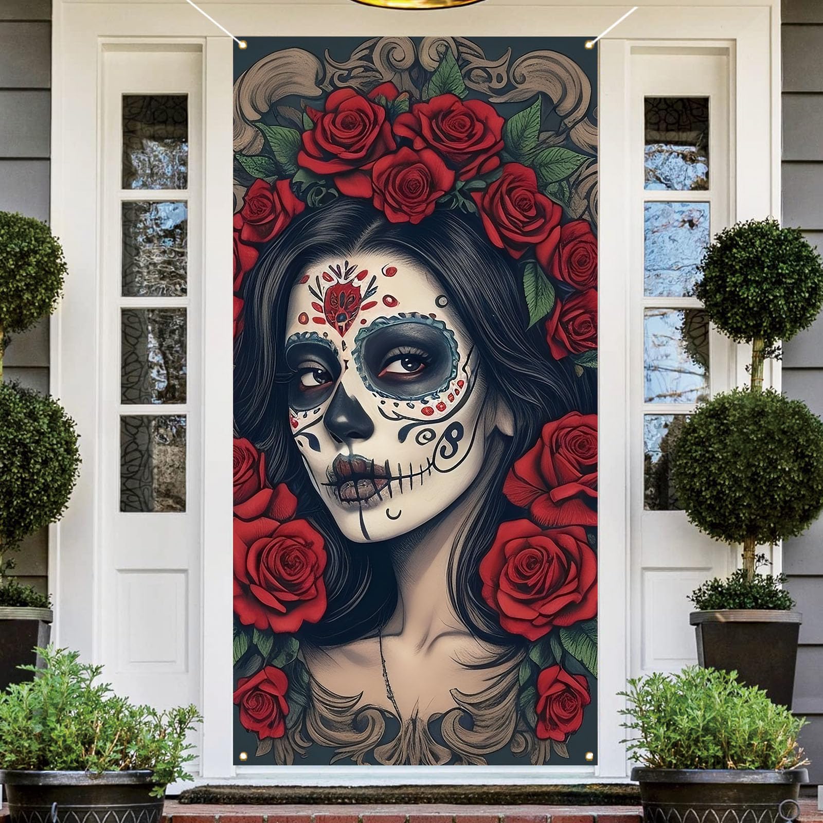 Amazon.com: Dia De Los Muertos Door Cover Day of The Dead Porch Sign ...