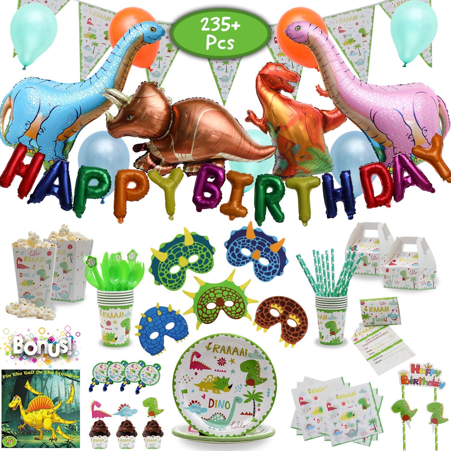 Buy Imagine’s Complete Dinosaur Party Supplies Set – 230 Piece Dinosaur ...