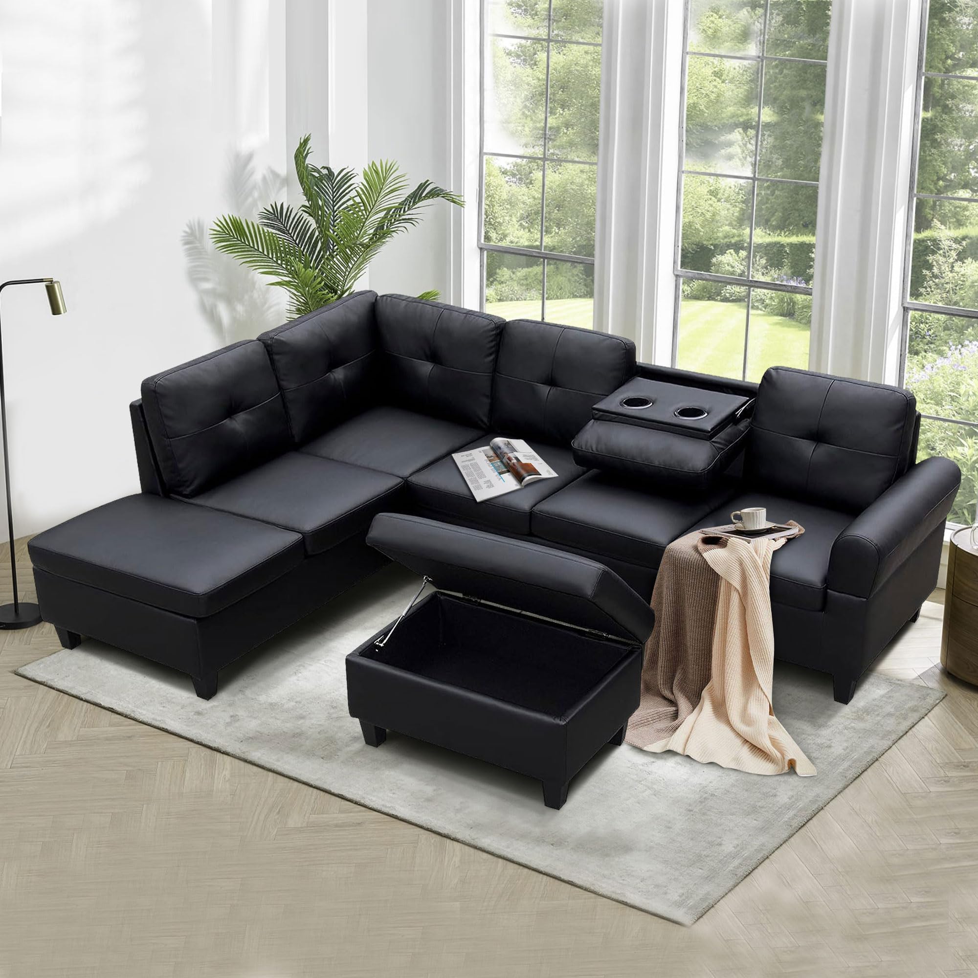 Amazon.com: Fvvei Living Room Furniture Sets,PU Leather Sectional, L ...