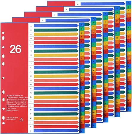Srvnpioy Confezione da 5 Divisori e Segnaletica A4 per Raccoglitori ad Anelli con 26 Tasti ...