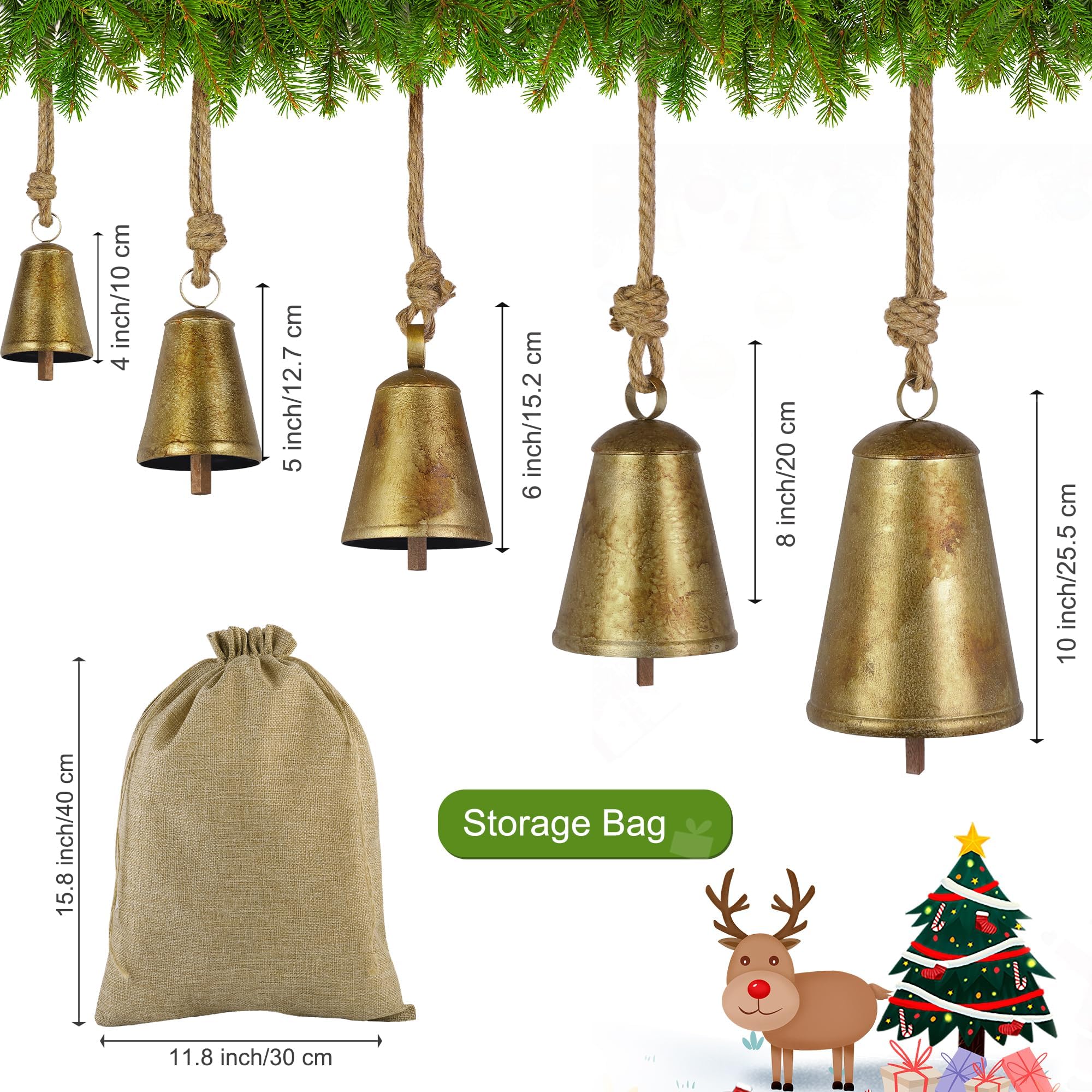 Snapklik.com : Fovths 5 Pack Giant Christmas Cow Bells Large Cone Metal ...