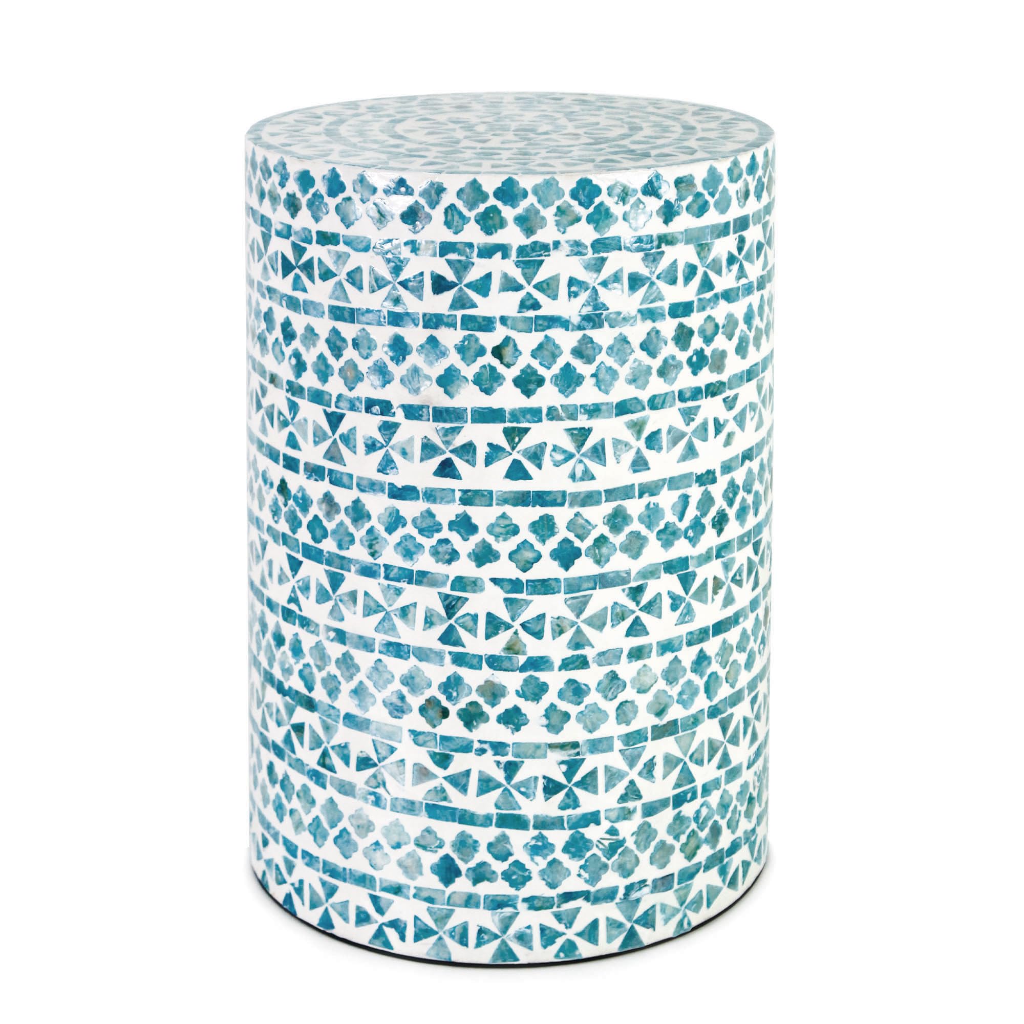 PEMAR Mother of Pearl Inlaid Cylinder Drum End Table Nacre Capiz Shell ...