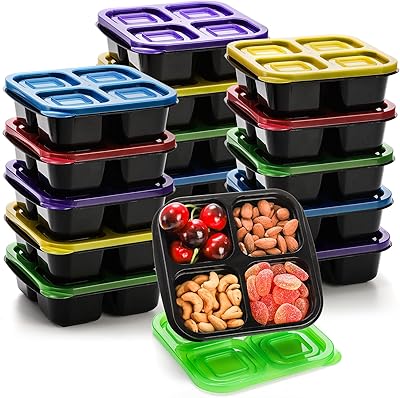 Amazon.com: Youngever 8 Pack 4-Compartment Reusable Snack Box Food ...