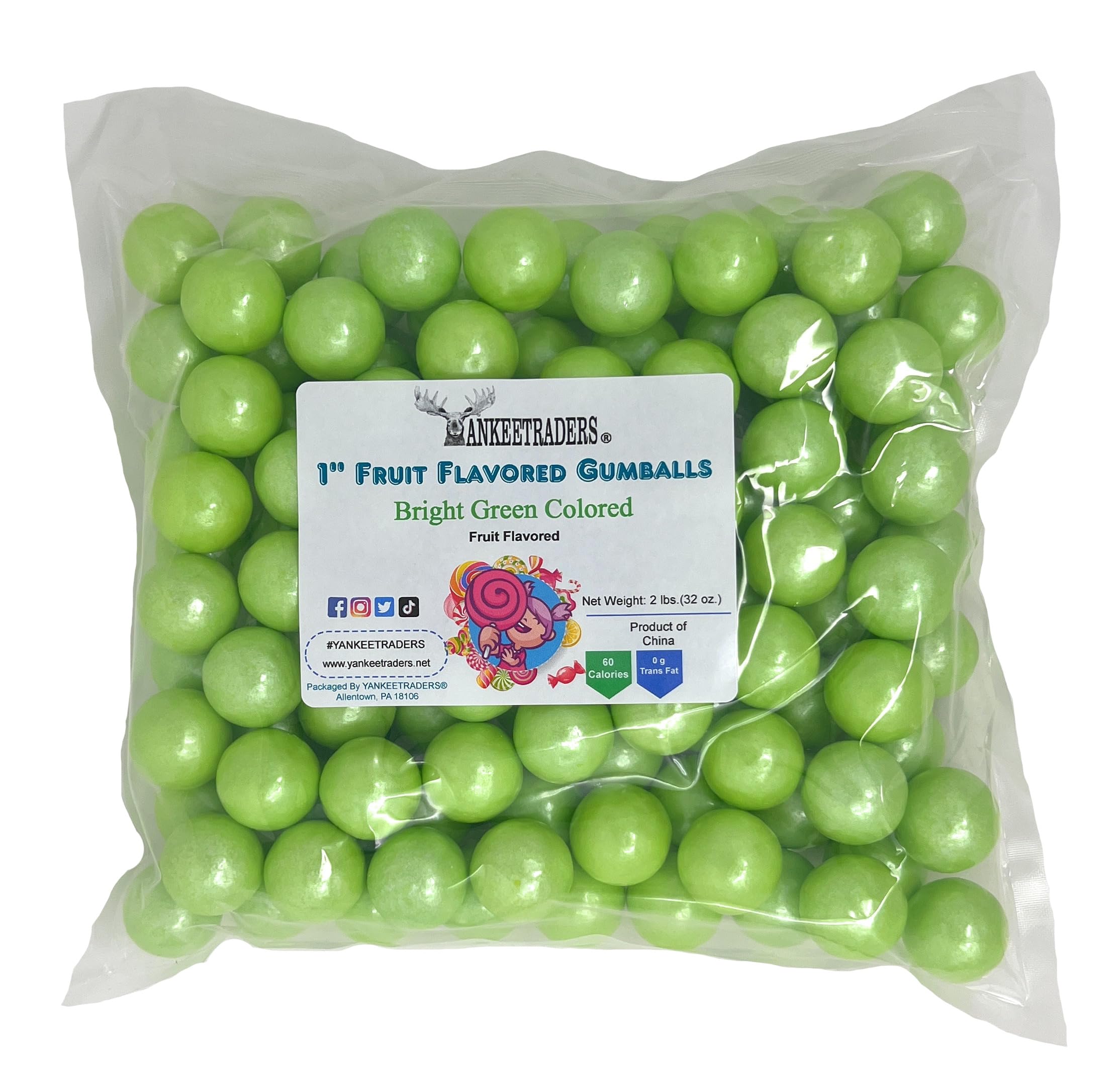 Amazon.com : YANKEETRADERS Bright Green Fruit Flavored Gumballs 1", 2 ...