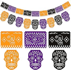Amazon.com: HOWAF 2 Pcs Plastic Papel Picado Day of The Dead Skull ...