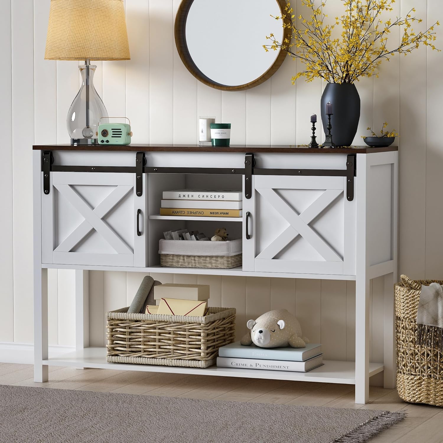 Amazon.com: Farmhouse Entryway Table with Sliding Barn Doors, 46 ...