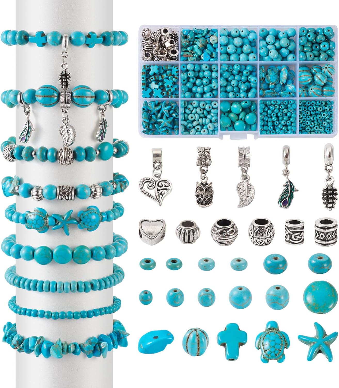 Amazon.com: Beadthoven DIY Turquoise Beads Jewelry Making Kit 820pcs ...