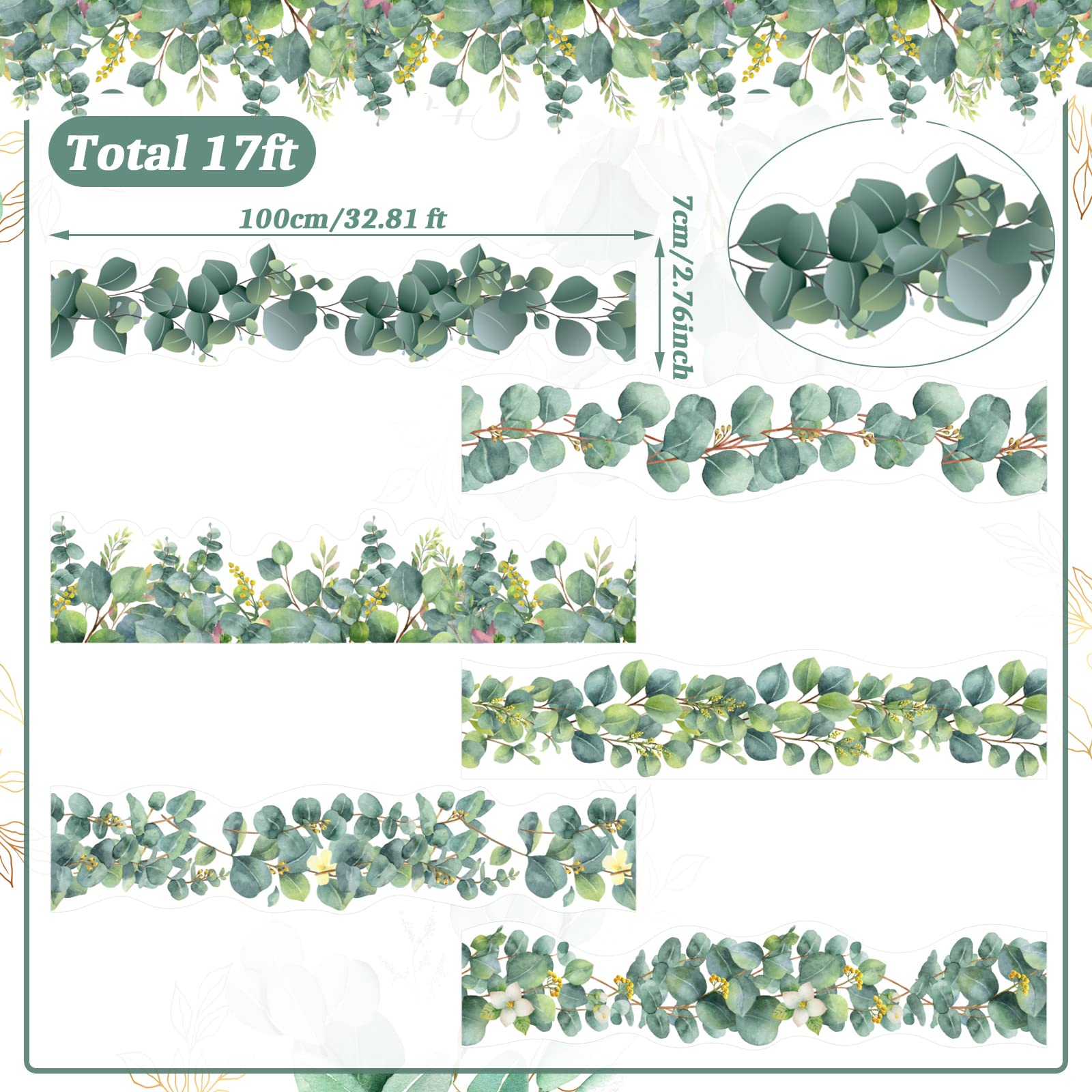 Photo Memory Book Eucalyptus Bulletin Board Borders - 6 Pack Green Leaf ...
