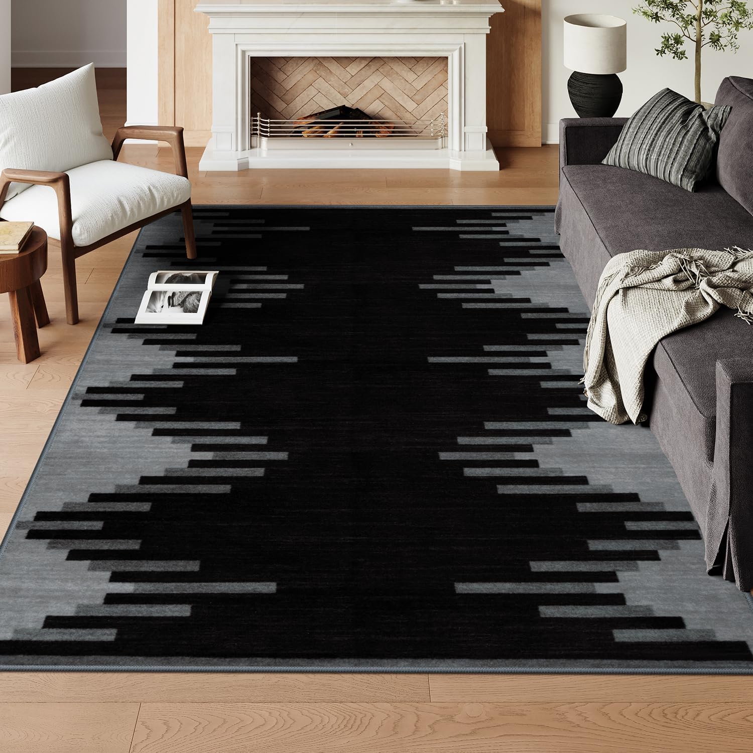 Amazon.com: Seavish Black Rug for Living Room 5x7 Area Rugs Modern ...
