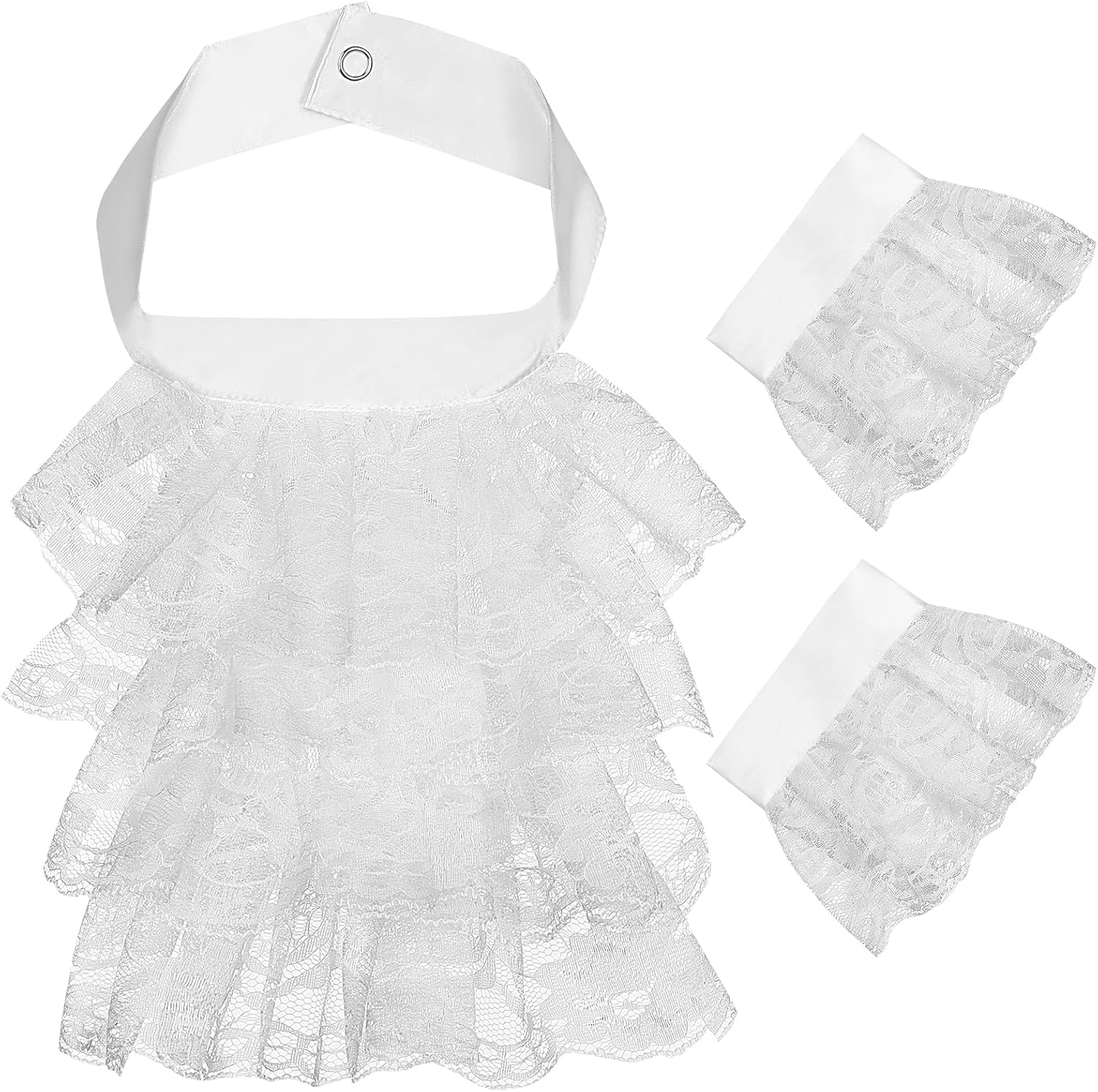 Amazon.com: Victorian Lace Jabot Neck Ruff Collar and Cuffs Set 4-Layer ...