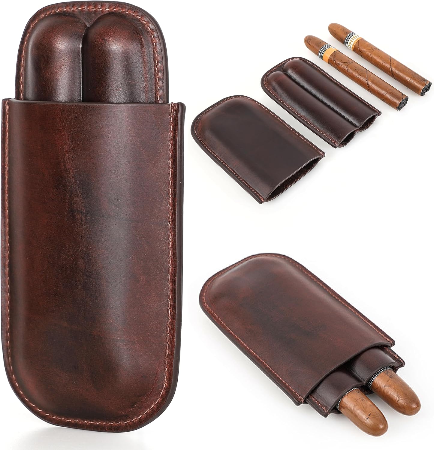 Amazon.com: CataPurus Top Grain Leather Travel Cigar Case Sleeve ...