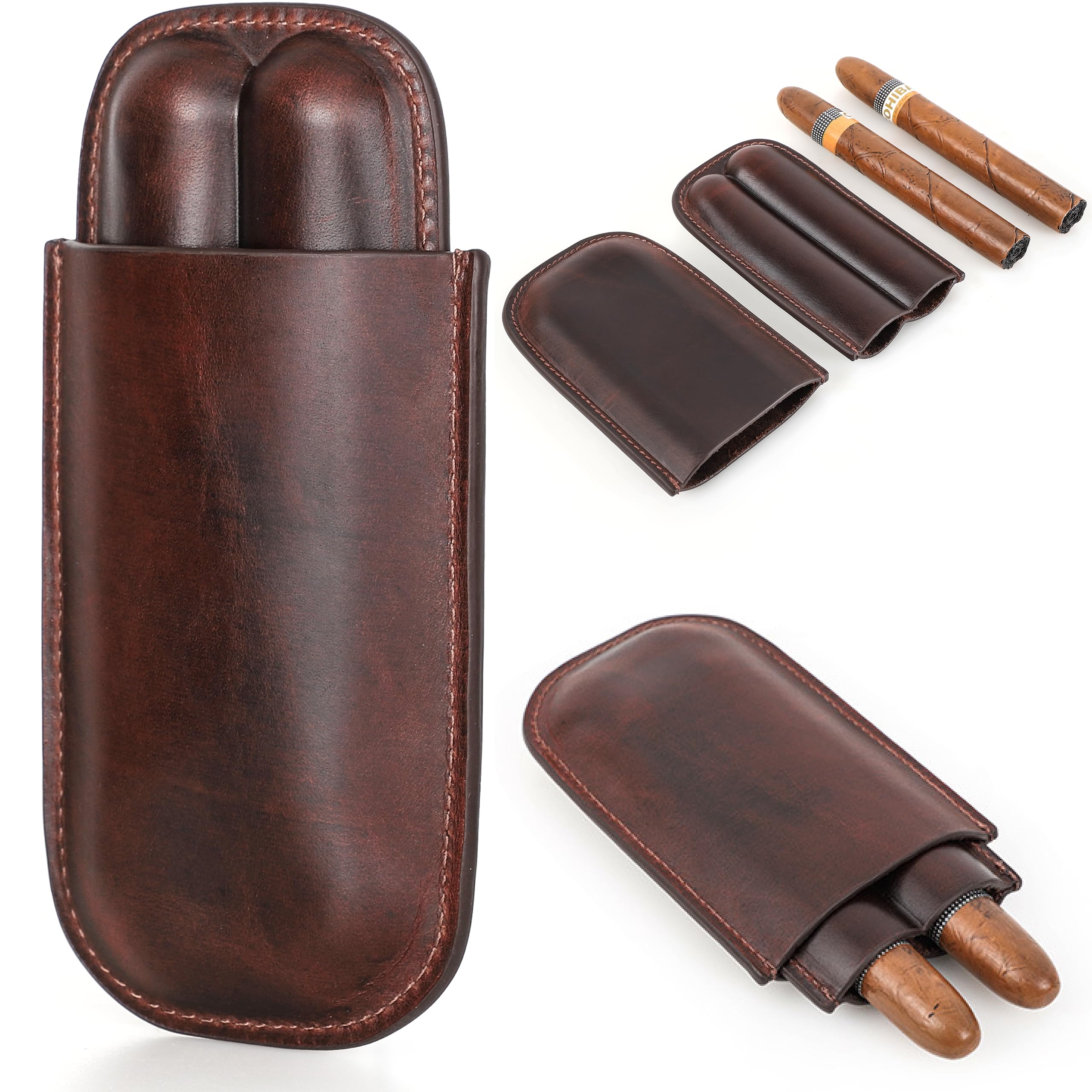 Amazon.com: CataPurus Top Grain Leather Travel Cigar Case Sleeve ...