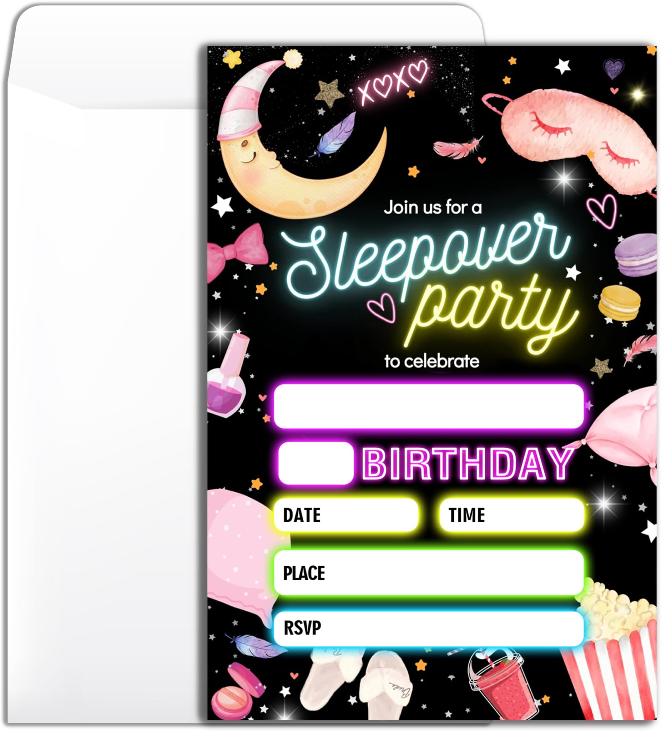 Amazon.com : Pastel Rainbow Slumber Birthday Invitations with Envelopes ...