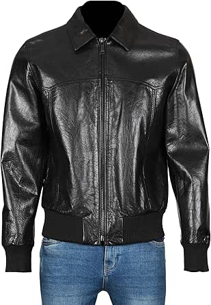 Men’s Genuine Leather Varsity Brown Bomber Jacket Laydown Collar Men's ...