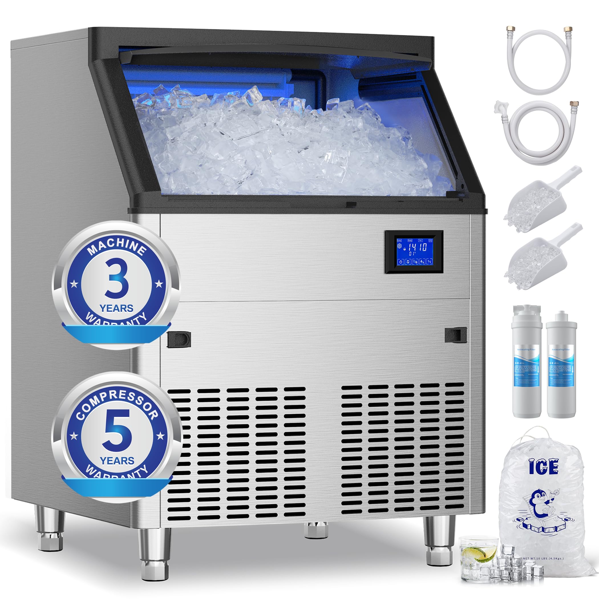 Amazon.com: Coolake Commercial Ice Maker Machine 450lbs/24H with 130lbs ...
