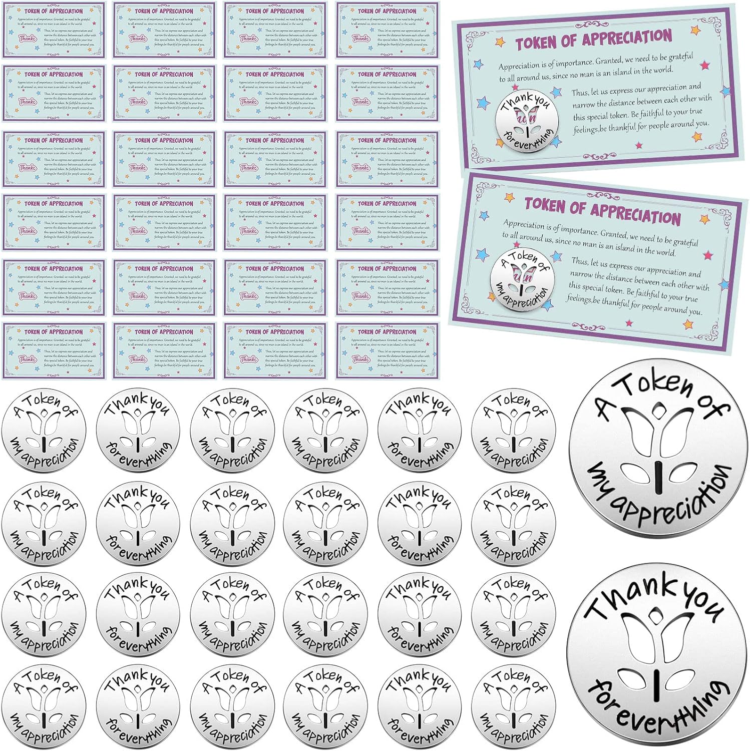 Buy 96 Sets Tokens of Appreciation and Cards Inspirational Thank You ...