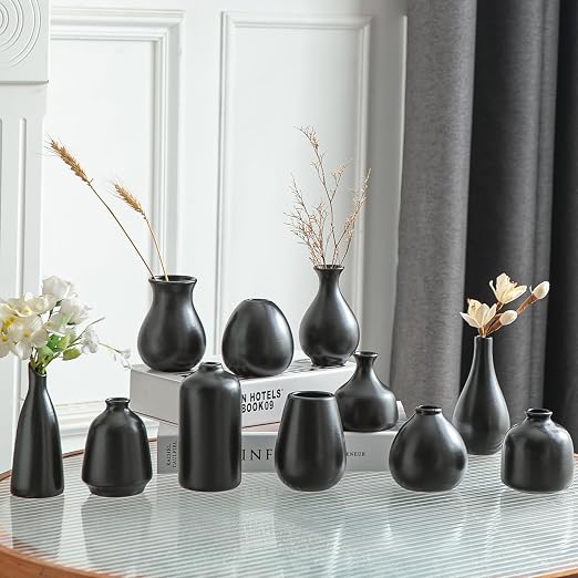 Amazon.com: JOJUNO Black Bud Vases, Small Ceramic Vase Set of 11, Mini ...
