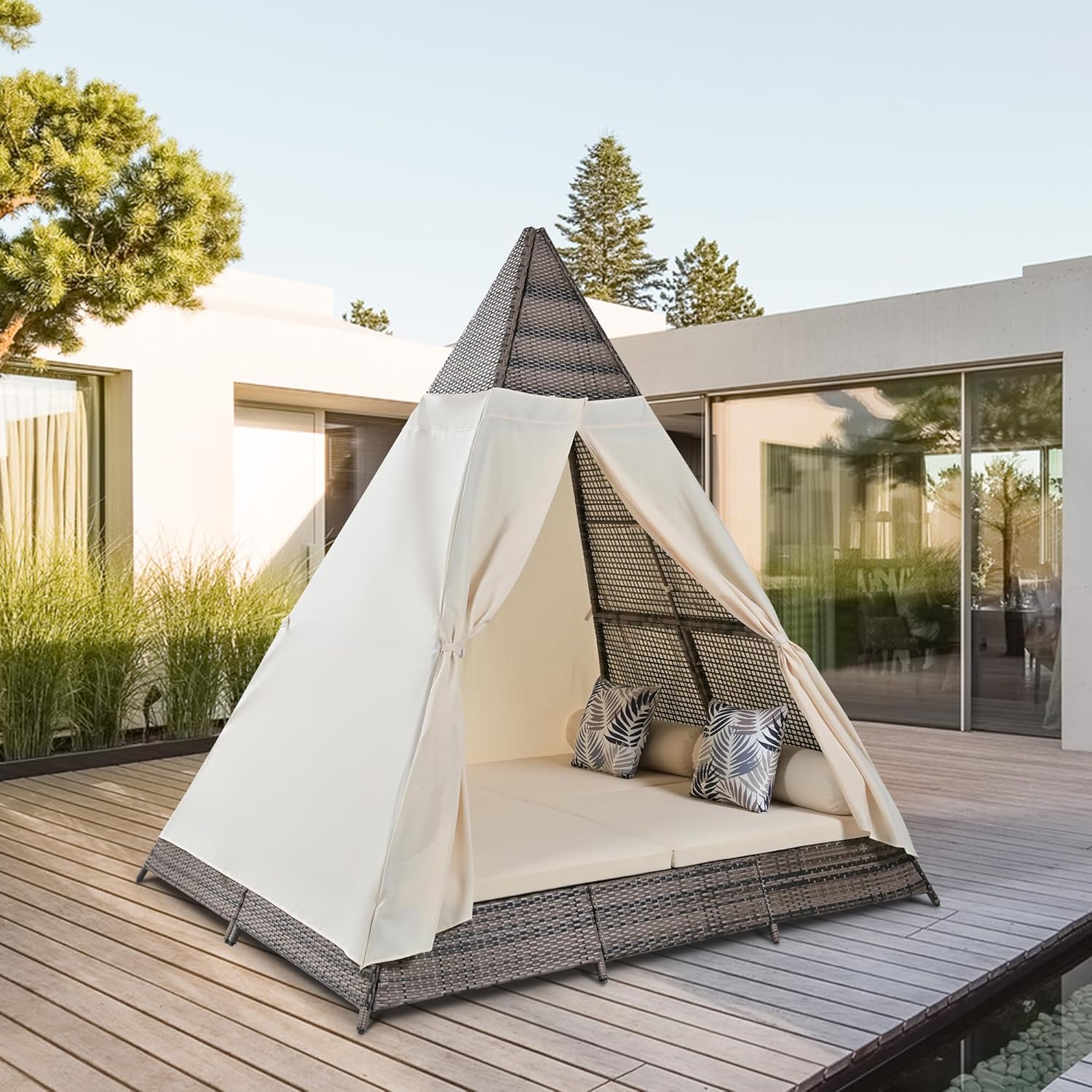 Amazon.com: Outdoor Daybed with Canopy Outdoor Teepee Tent for Adults ...