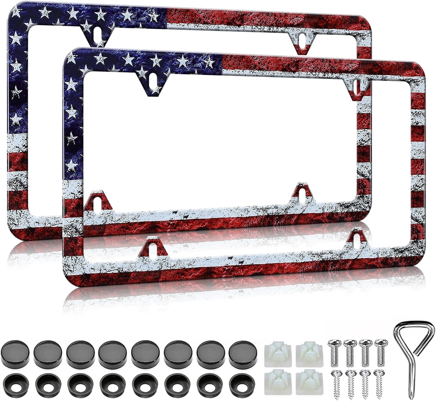 Amazon.com: American Flag License Plate Frame - 2 Pack Vintage ...