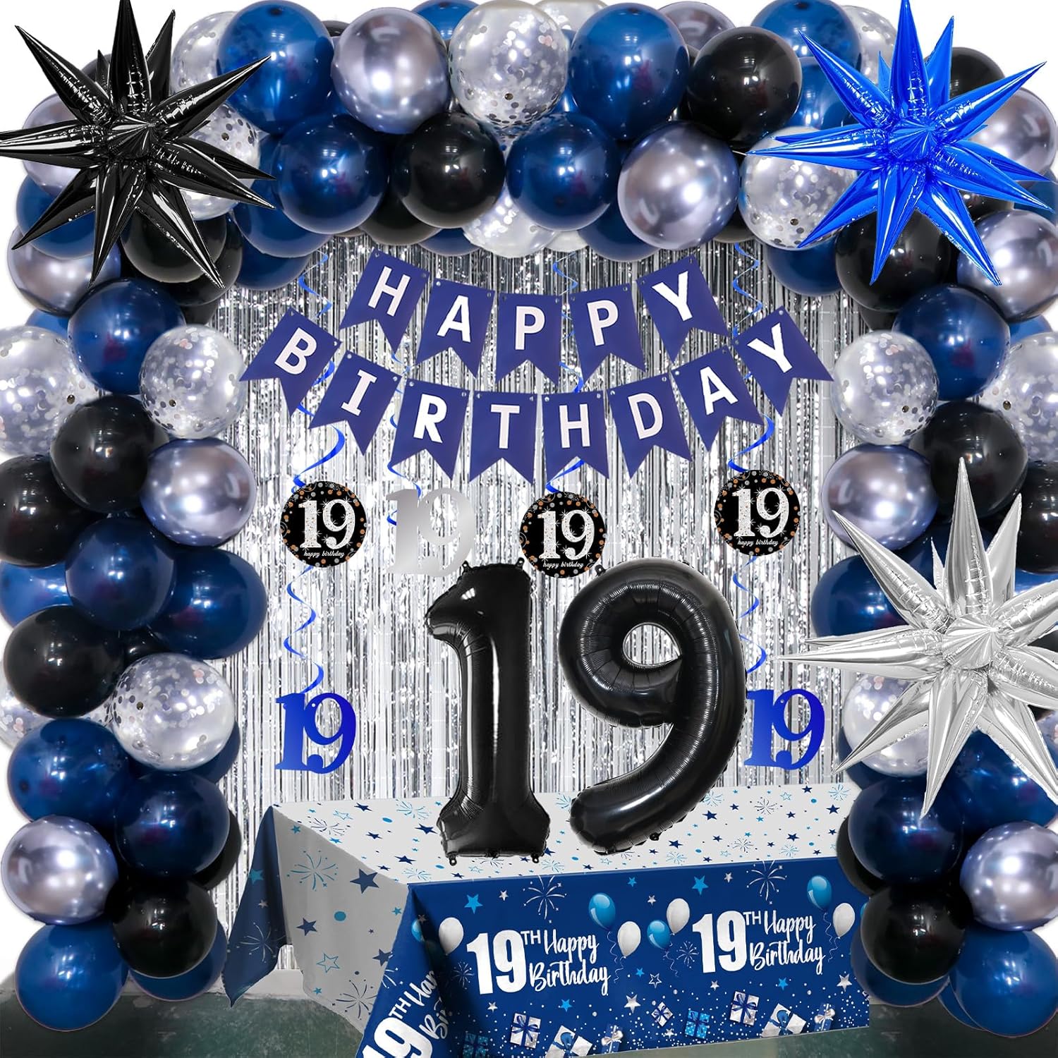 Amazon.com: 19th Birthday Decorations for Boys and Girls Dark Blue, 19 ...