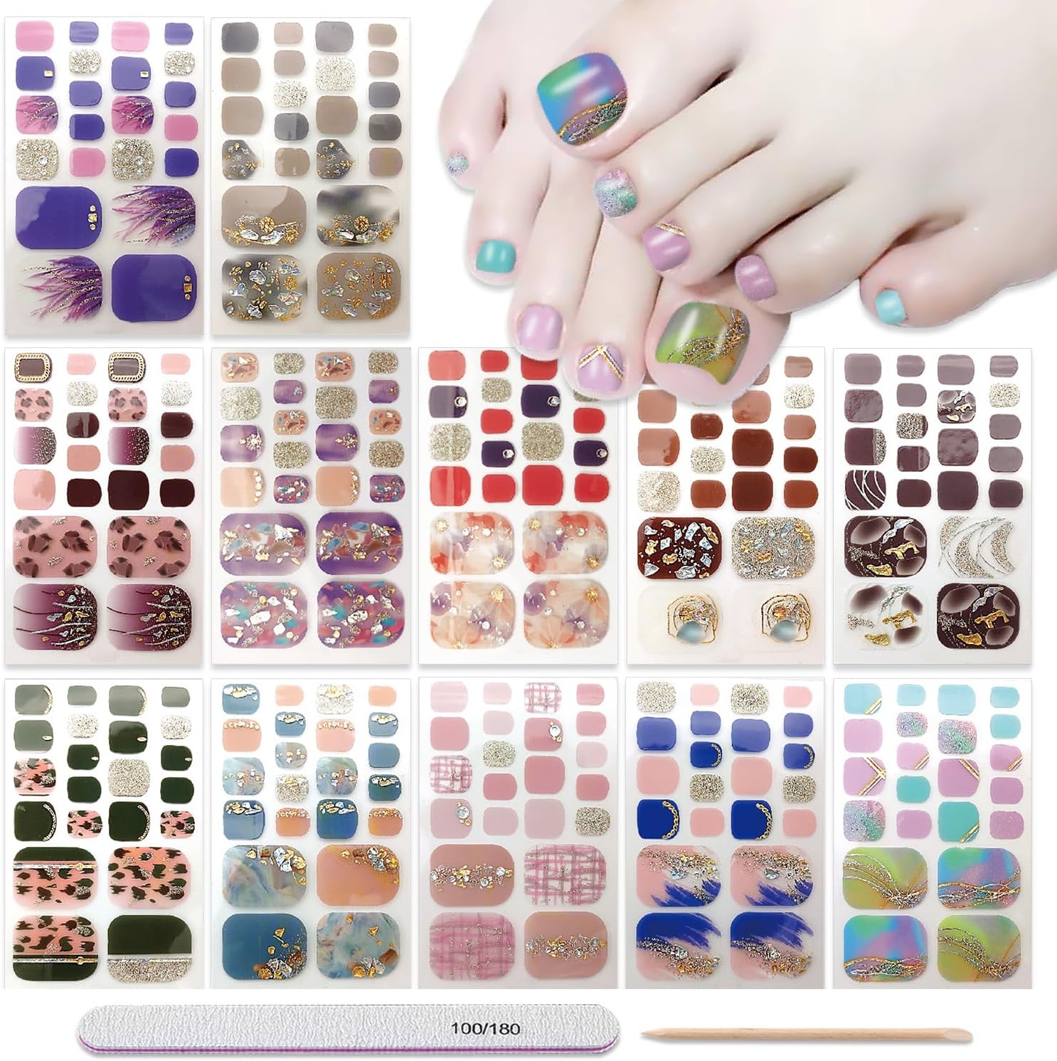 Amazon.com: DANNEASY 12 Sheets Toe Nail Stickers Full Nail Wraps ...
