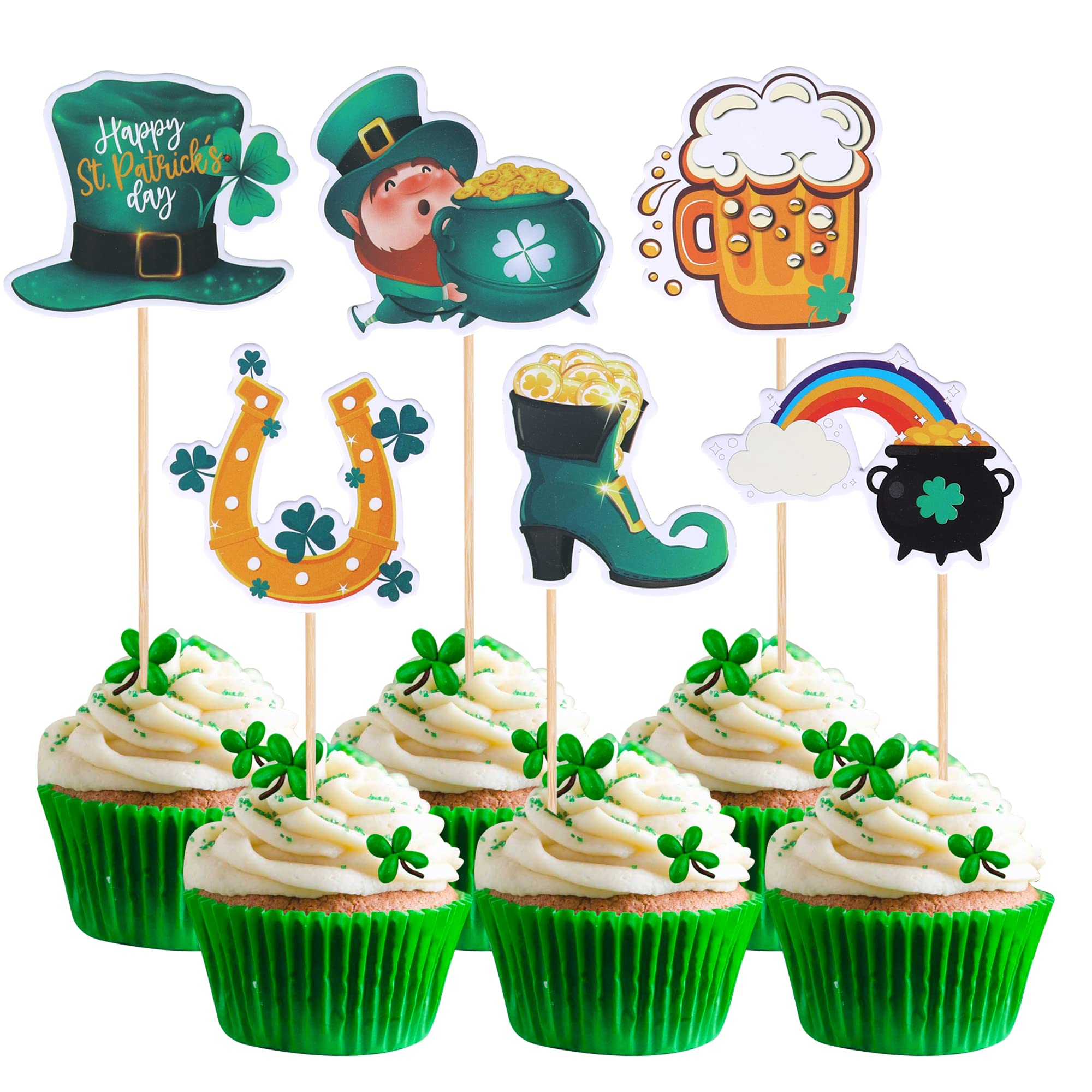 Snapklik.com : 36 PCS Happy St Patricks Day Cupcake Toppers Double ...