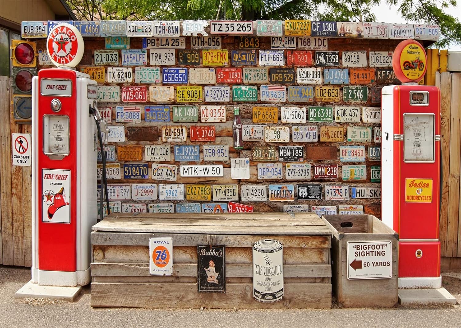 Amazon.com : Loccor 5x3ft Fabric Vintage Gas Station Backdrop Retro ...