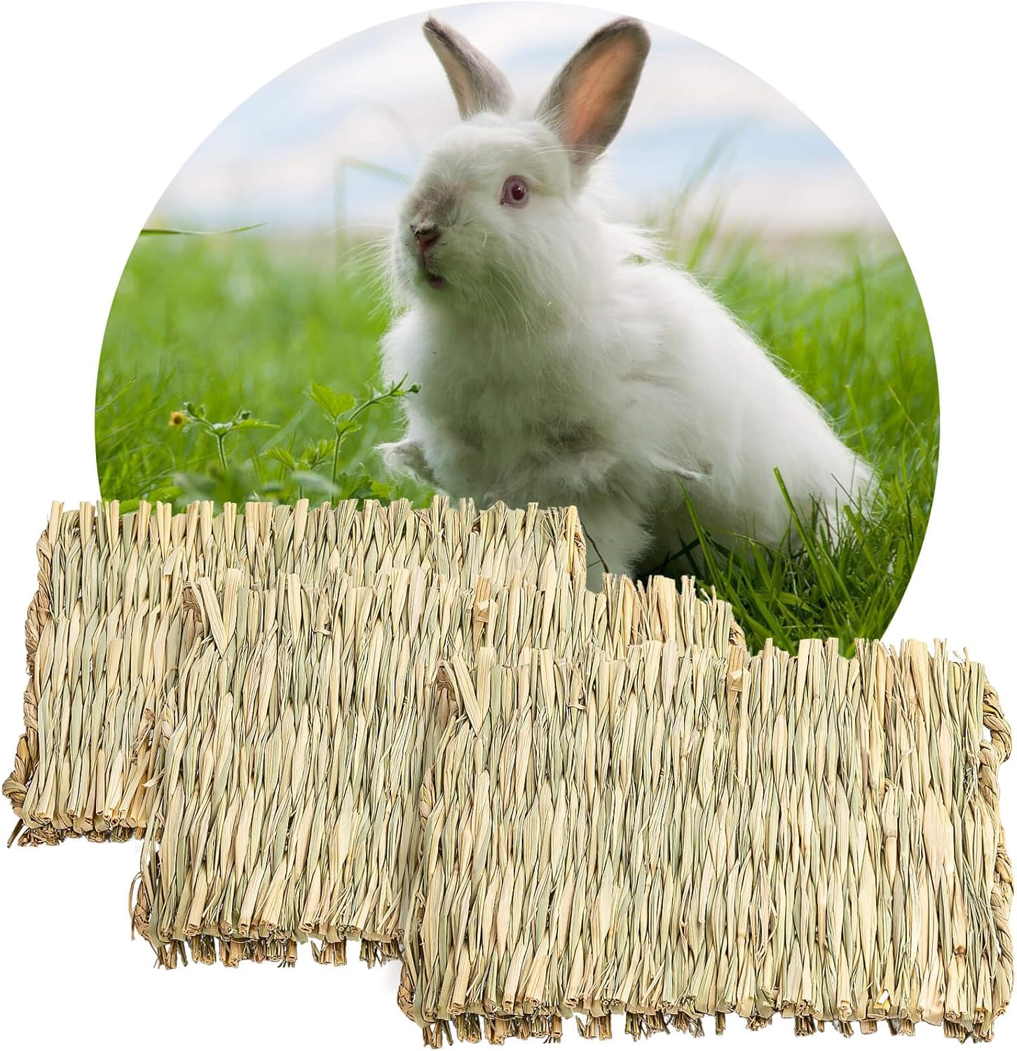 Amazon.com: Sukh 3 PCS Rabbit Grass Mats - Natural Hay Woven Bunny ...