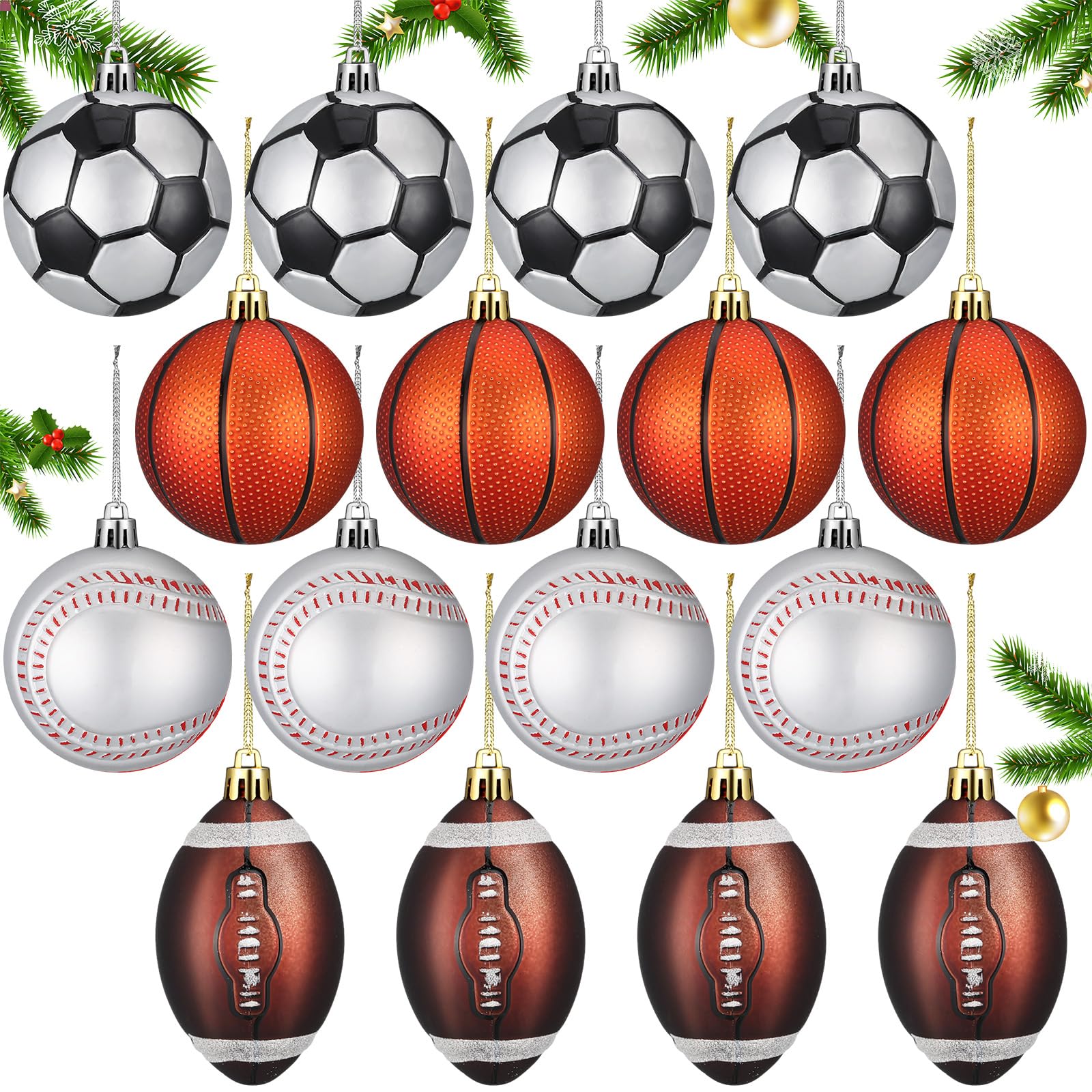 Amazon.com: Syhood 16pcs Christmas Sport Ball Ornaments Christmas ...