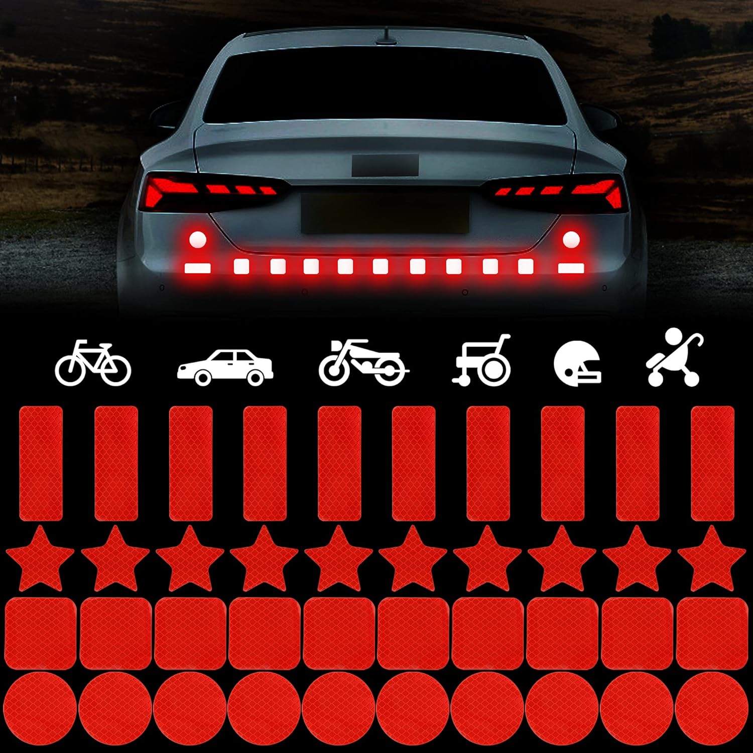 Kelenate® (Red 40pcs) Strong Reflective Stripe Stickers for Car High ...