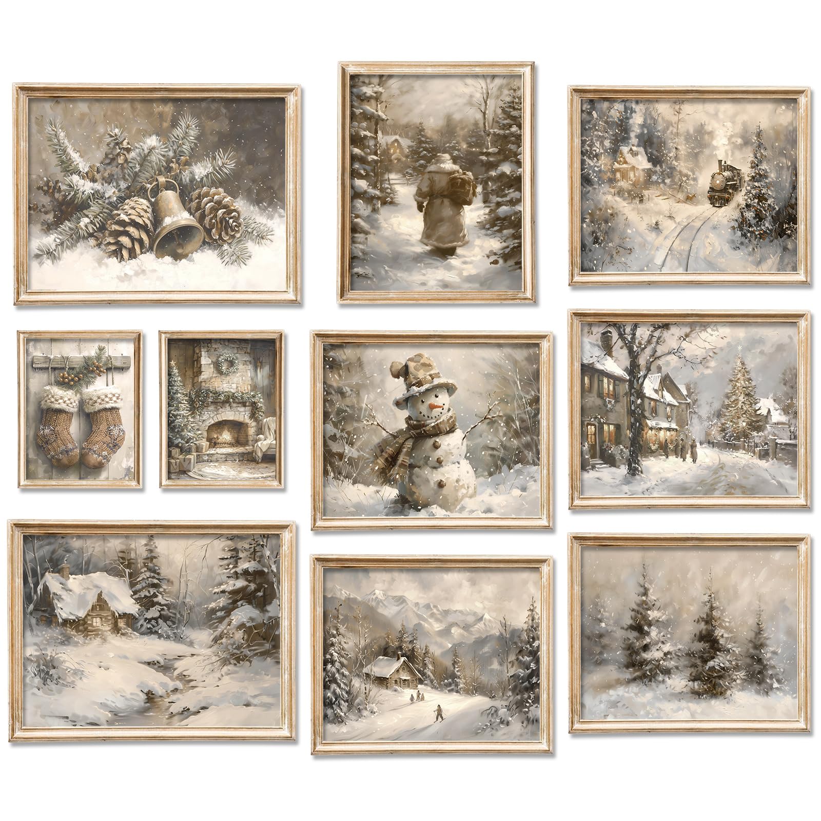 Amazon.com: FYSUIMU 10Pcs Vintage Winter Christmas Wall Art Print Retro ...