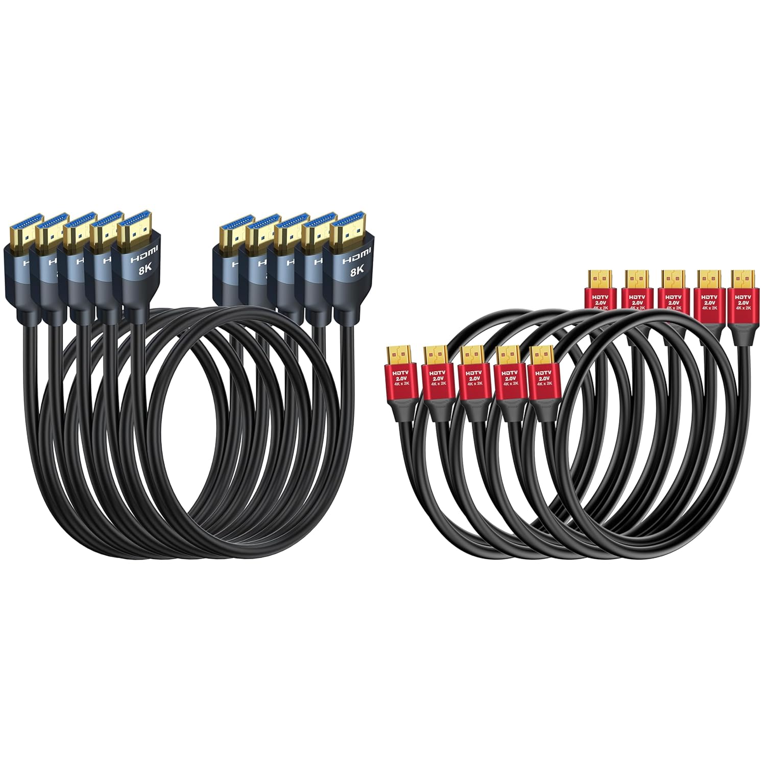 Amazon.com: RyzzRooa HDMI 2.1 Cables （8K/6FT/5-Pack）& HDMI 2.0 Cables ...