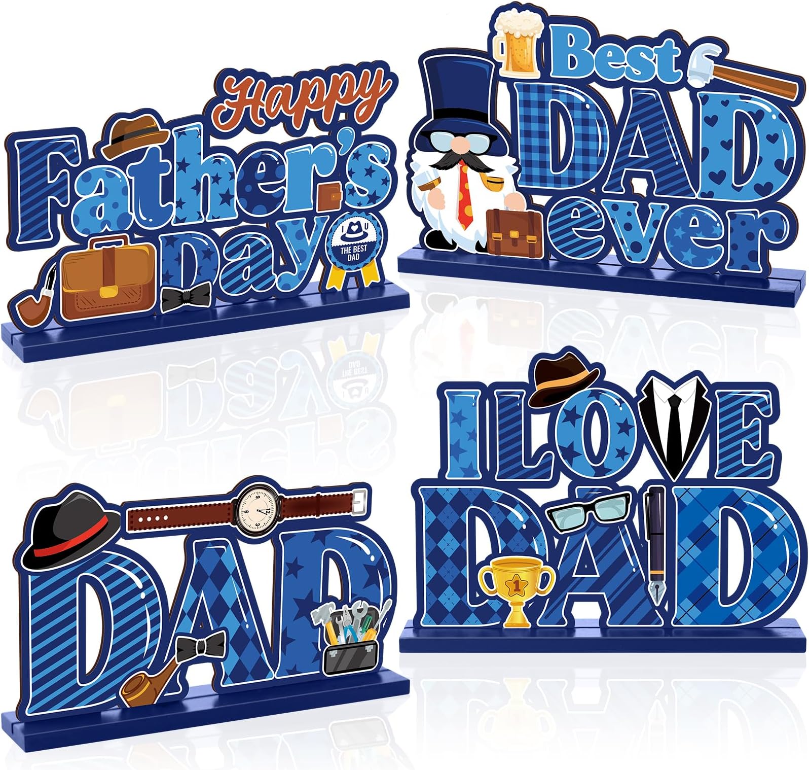 Amazon.com: 4 Pcs Happy Father's Day Decorations Wood Father's Day ...