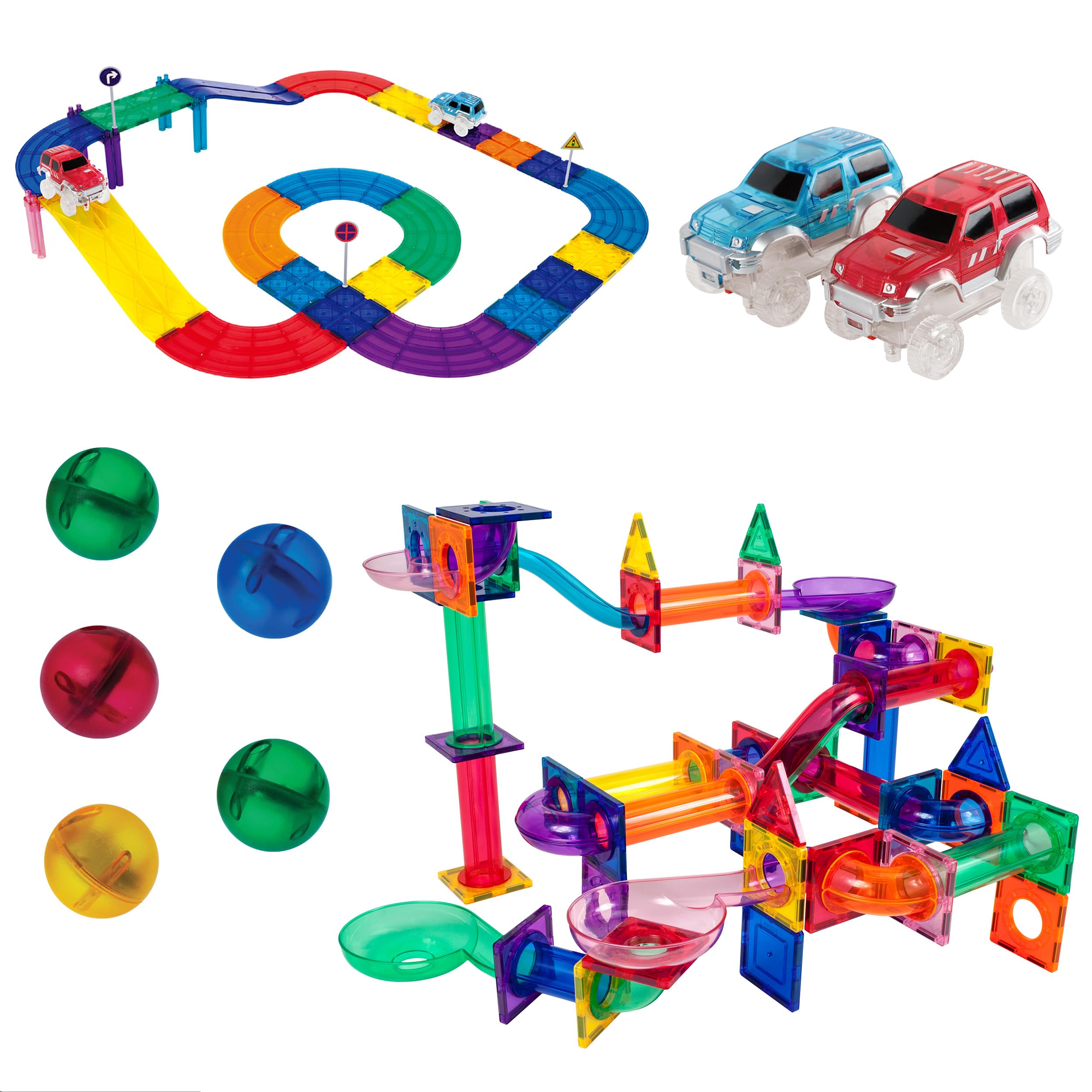 Amazon.com: PicassoTiles 100PC Marble Run Magnetic Race Track + 30PC ...
