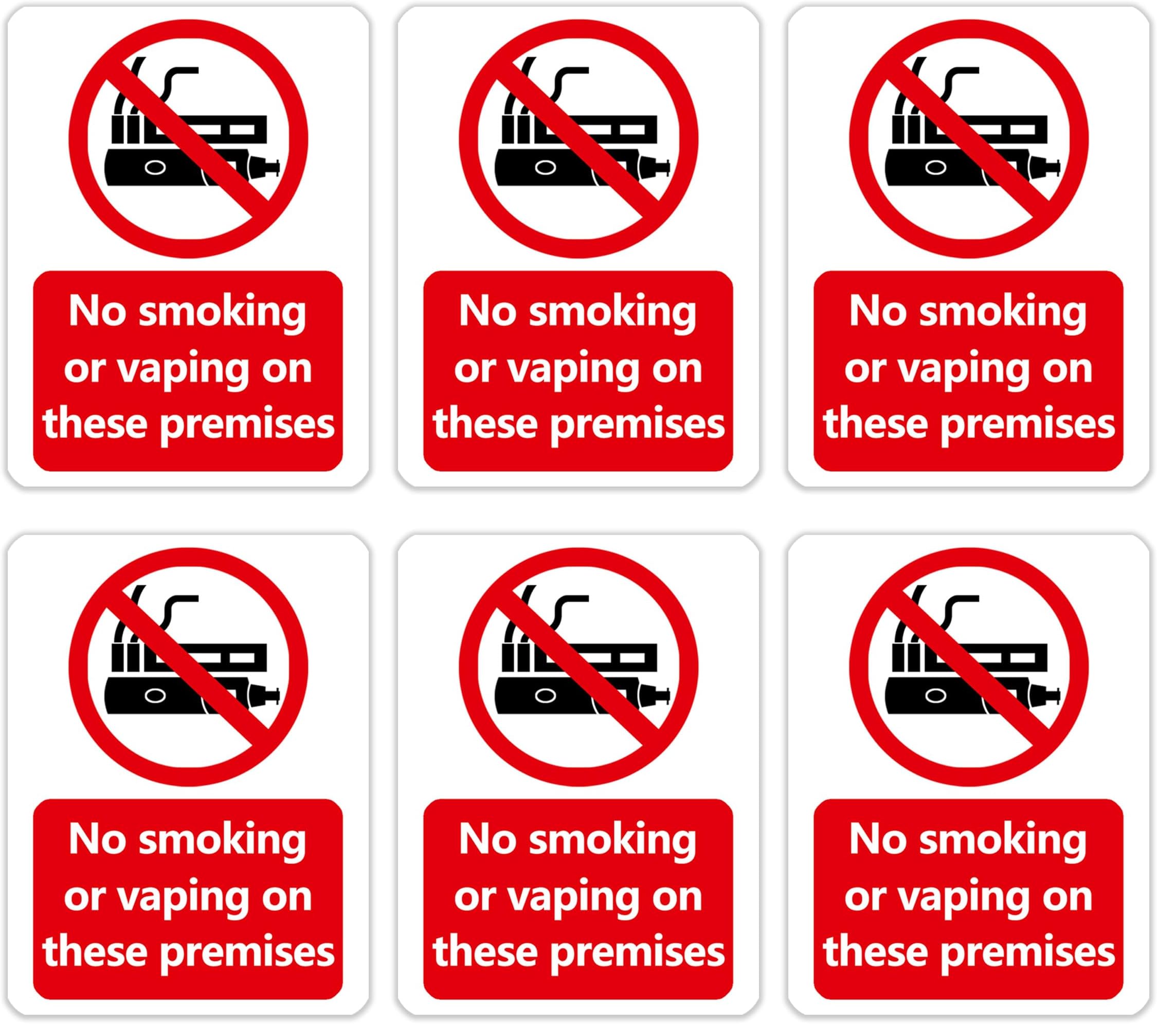 6 x No Smoking on these Premises Sign – No Smoking Adherent Vinyl ...