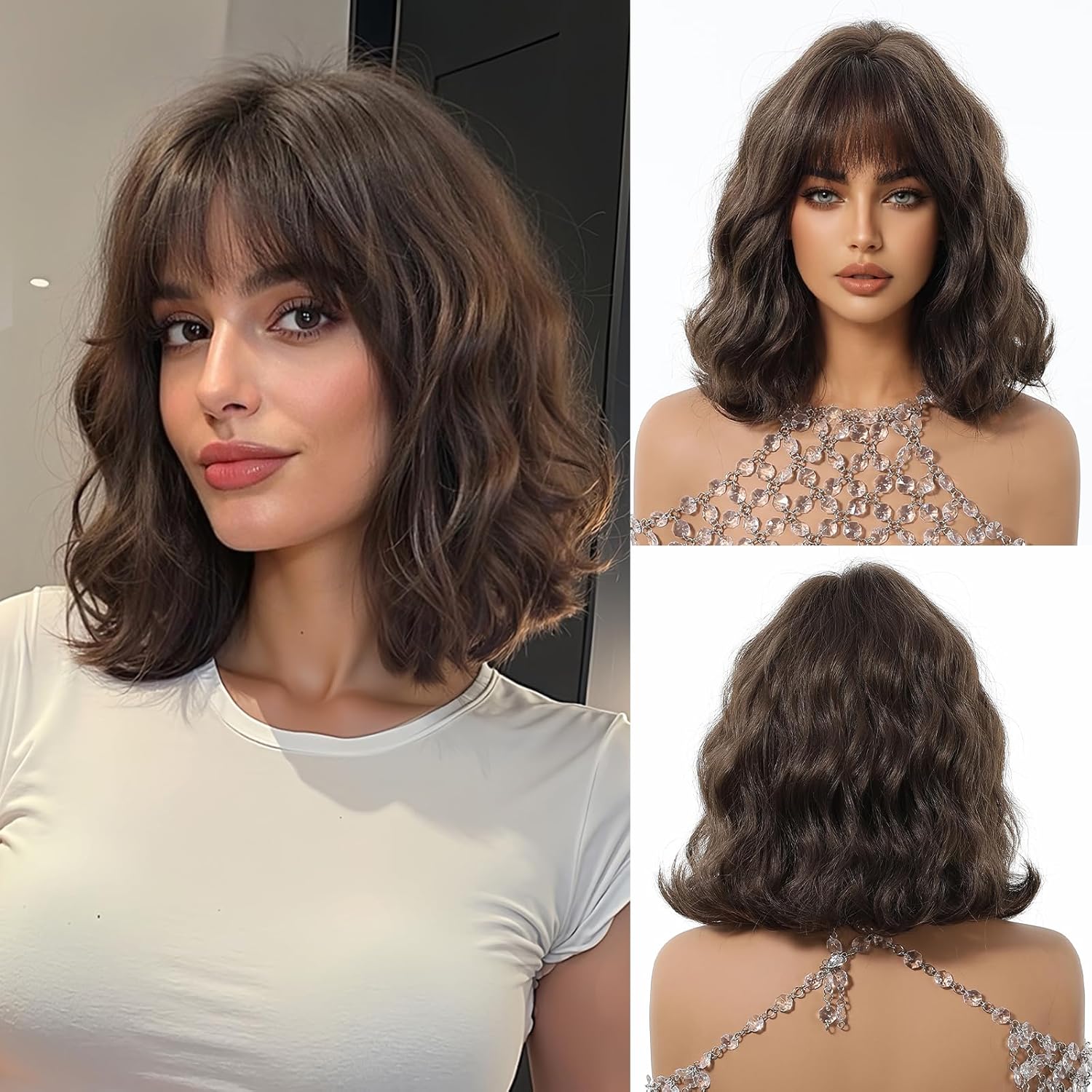 Esmee Short Wave Brown Bob Wigs for Women Natural Synthetic Hair Wig ...