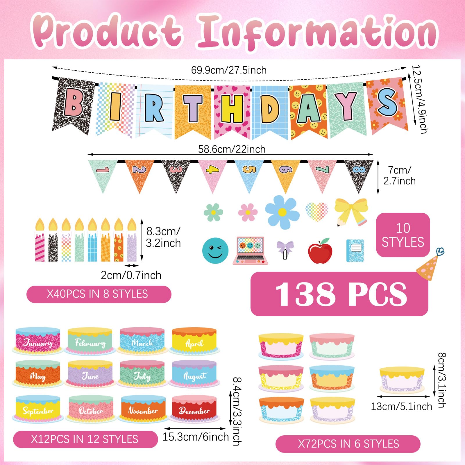 Snapklik.com : Fuyoooo 127 Pcs Birthday Graph Bulletin Board Set ...