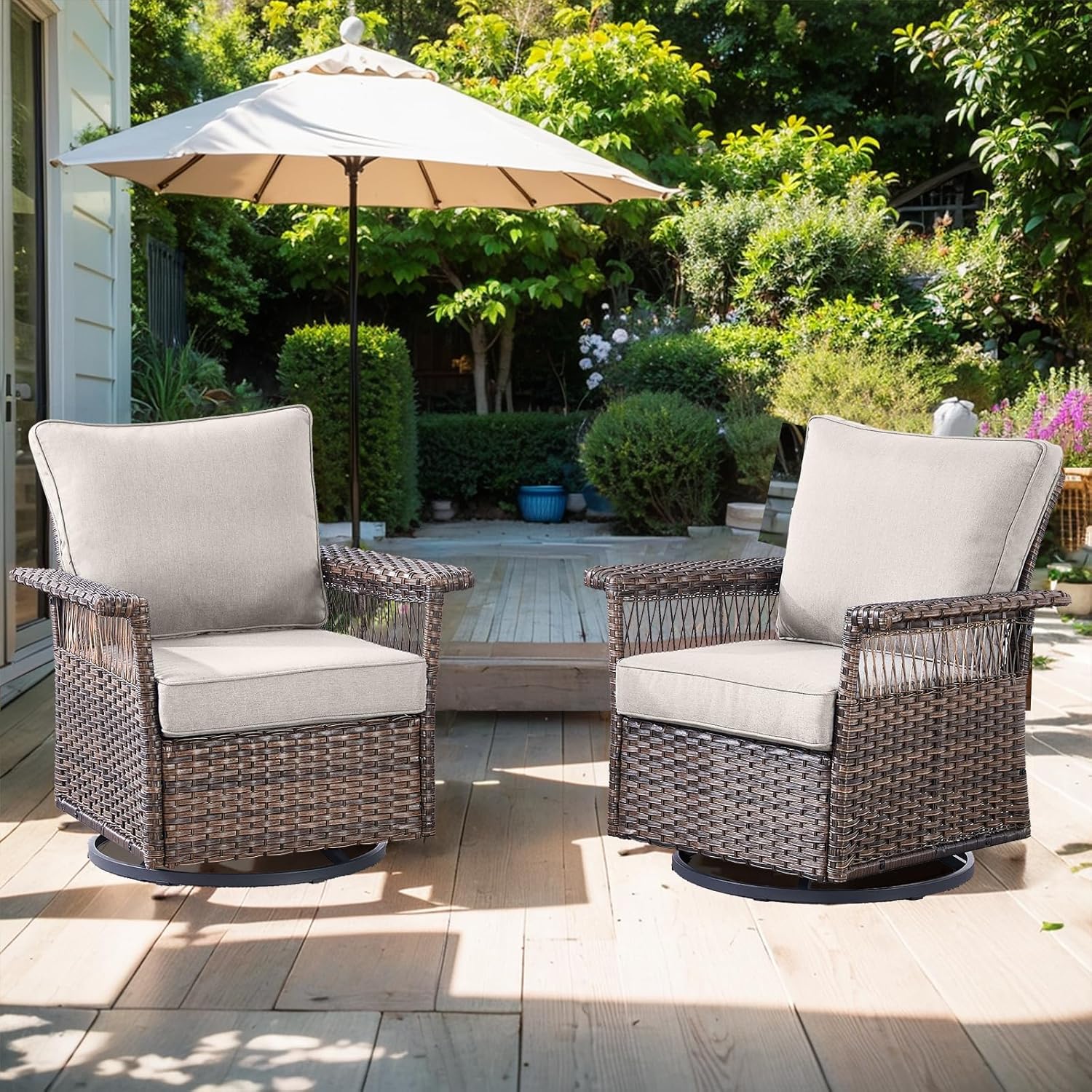 Amazon.com: HUMMUH Outdoor Swivel Chairs Set of 2 - Swivel Patio Chairs ...