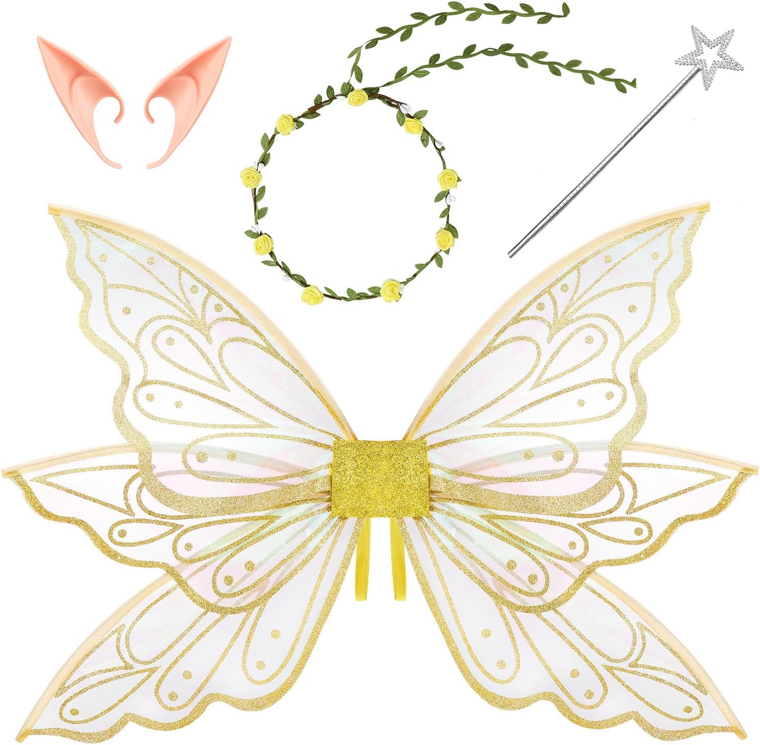 SlowTon 4PCS Set Golden Fairy Wings Costume Shiny Transparent Wings ...