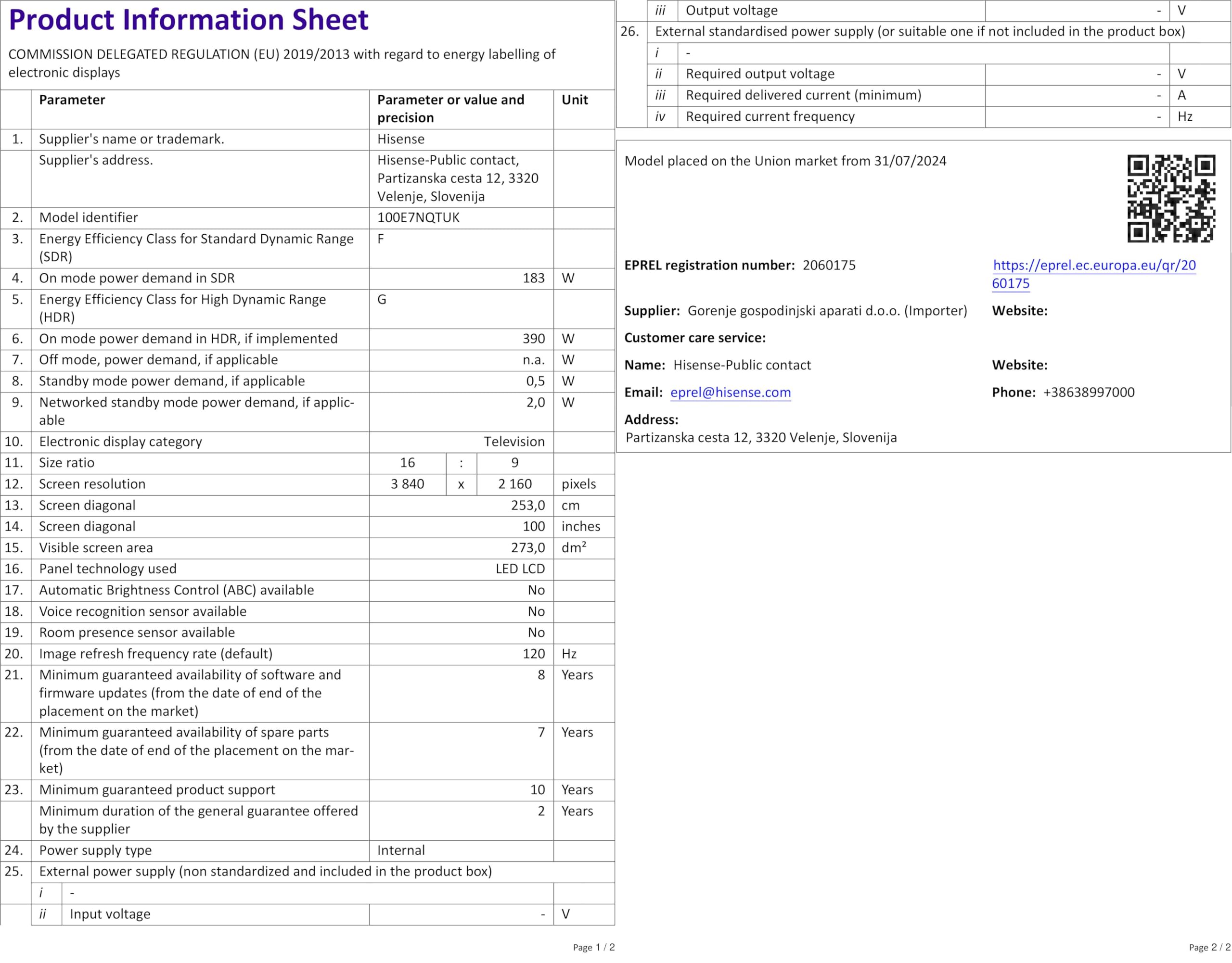 Hisense 100 Inch 4K QLED Smart TV 100E7NQTUK - Quantum Dot Colour, 4K ...