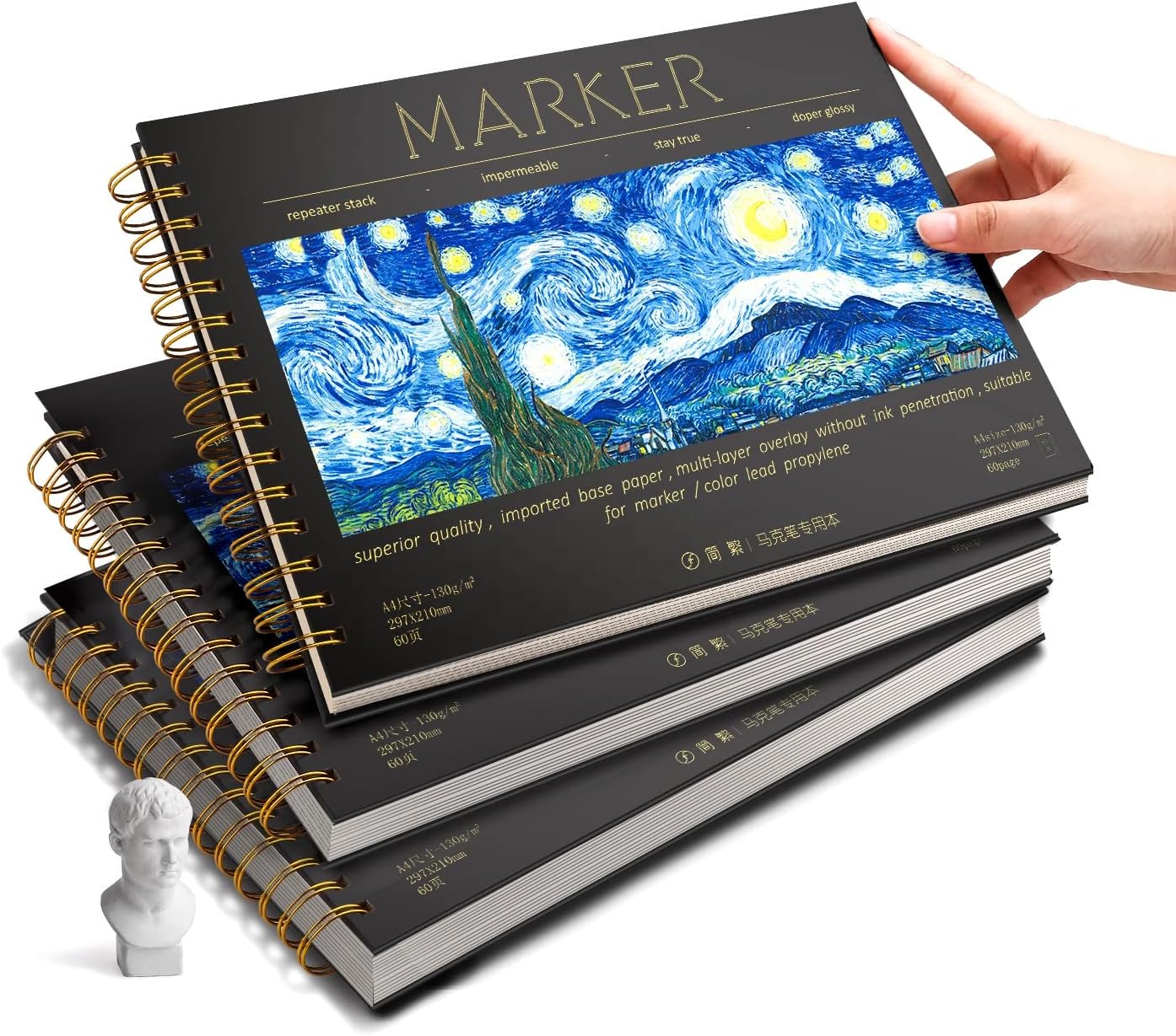 Marker A4 Landscape Hardback Sketch Book 60 Sheets 110GSM, with Spiral ...