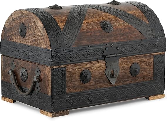 Ajuny Handcrafted Wooden Pirate Treasure Chest Jewelry Box Multipurpose ...