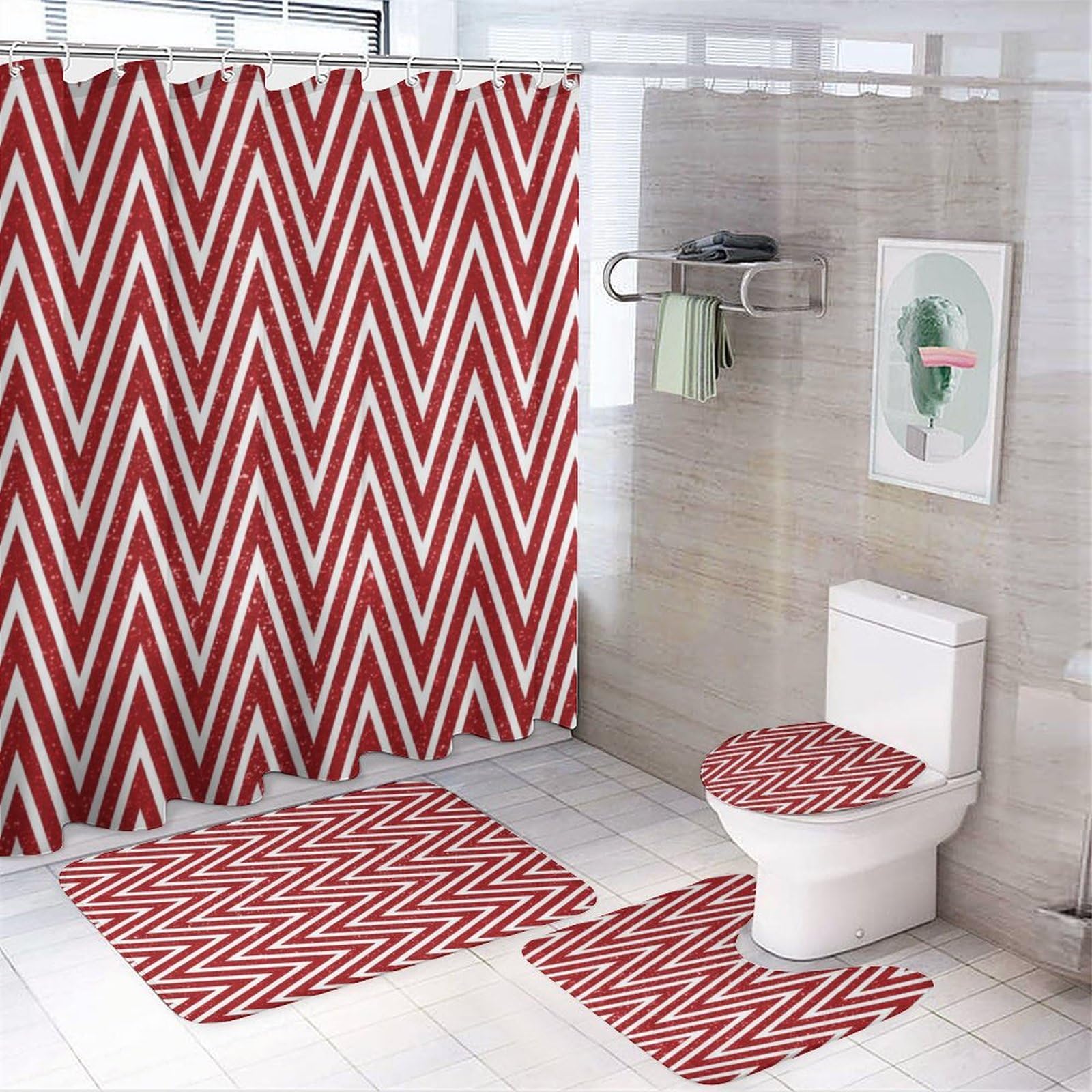Red Glitter Chevron