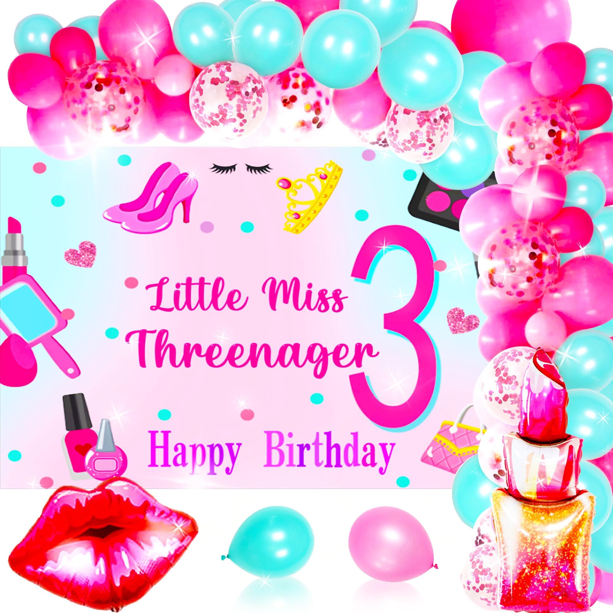 Amazon.com: Threenager Birthday Backdrop Girl Little Miss Threenager ...