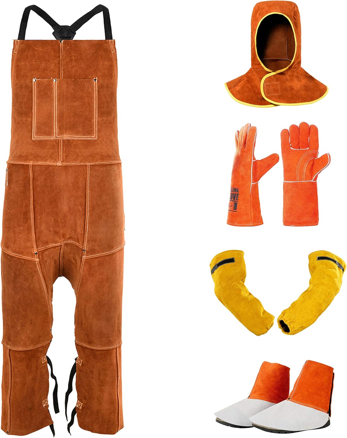 Amazon.com: Leather Welding Split Leg Apron + Welding Gloves + Welding ...